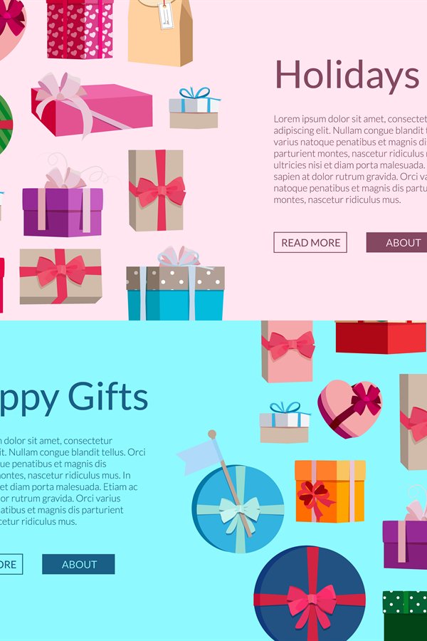 Vector banners with a lot of gift boxes or packages