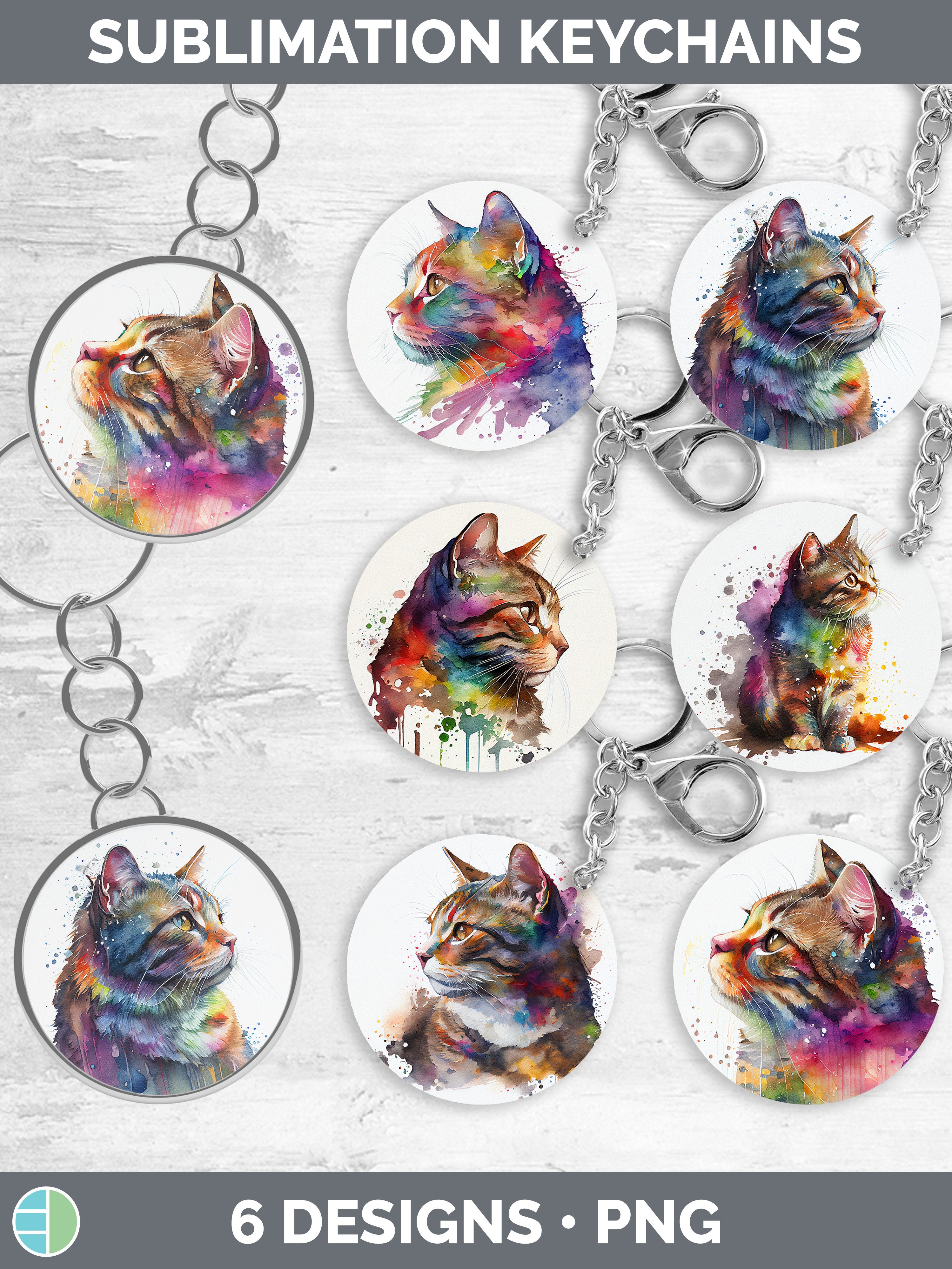 Rainbow Tabby Cat Keychain | Sublimation Keyring Designs Bun