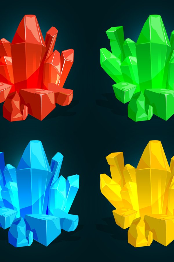 Crystal, diamond and ice rock isolated. Vector illustrations