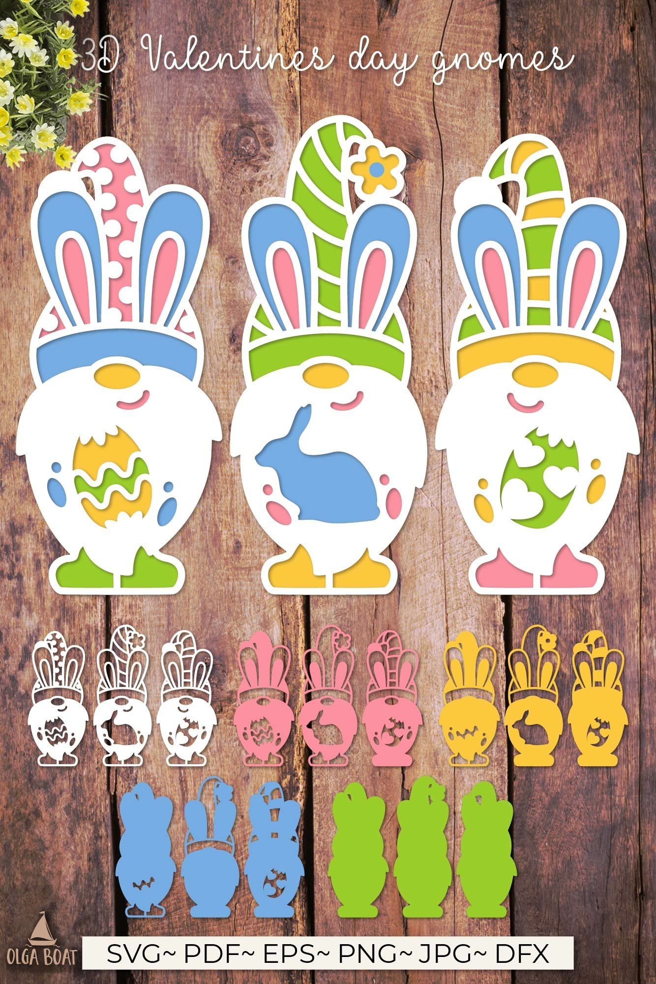 3d layered easter gnome | Bunny gnome layered svg