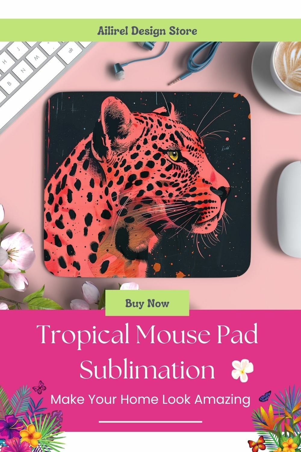 Leopard Mouse Pad Wrap Design, Leopard Sublimation Design