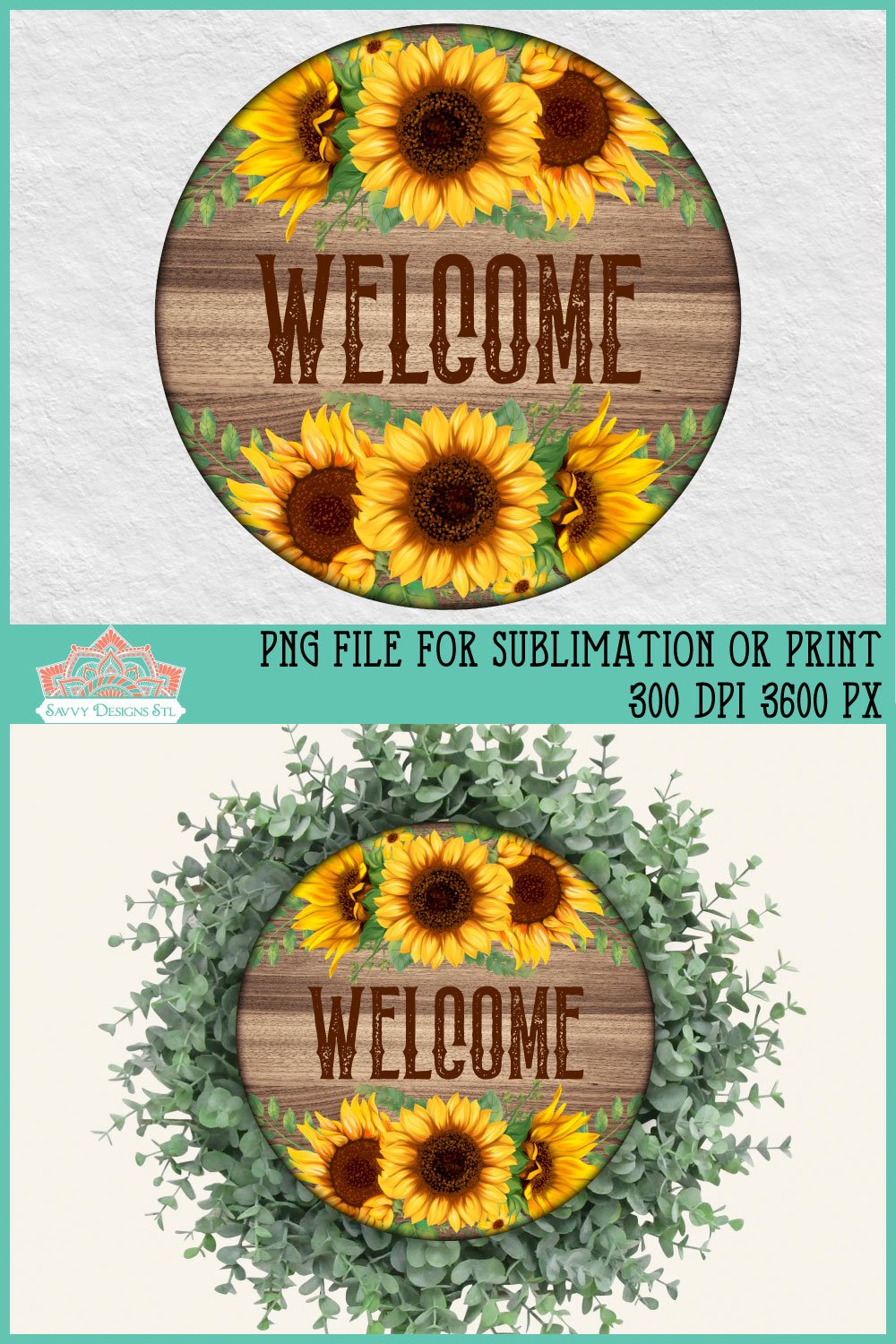 Sunflower Bouquet Welcome Sign | Round Farmhouse Sublimation