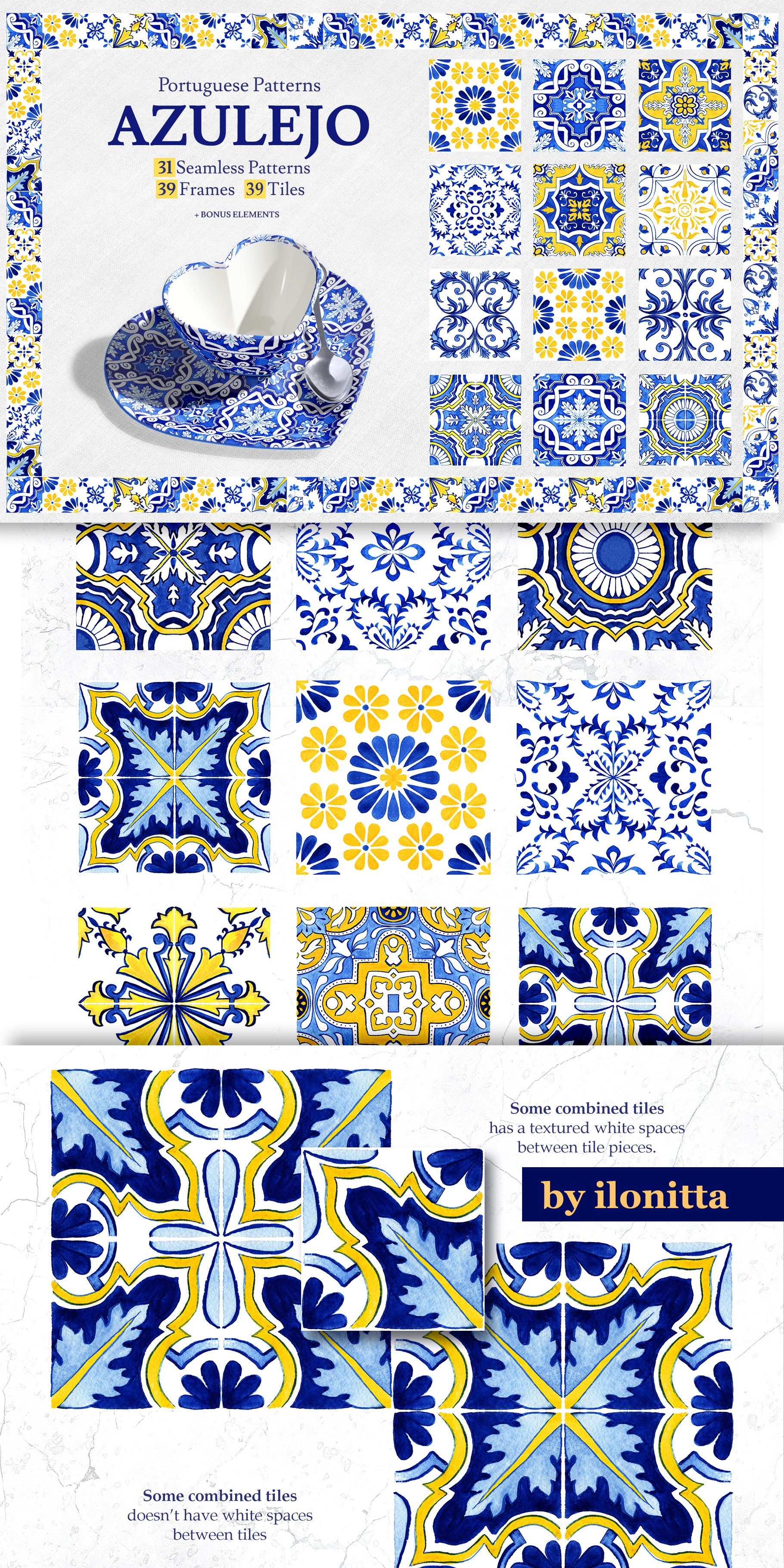 Portuguese Azulejos. Watercolor Patterns and (753309)