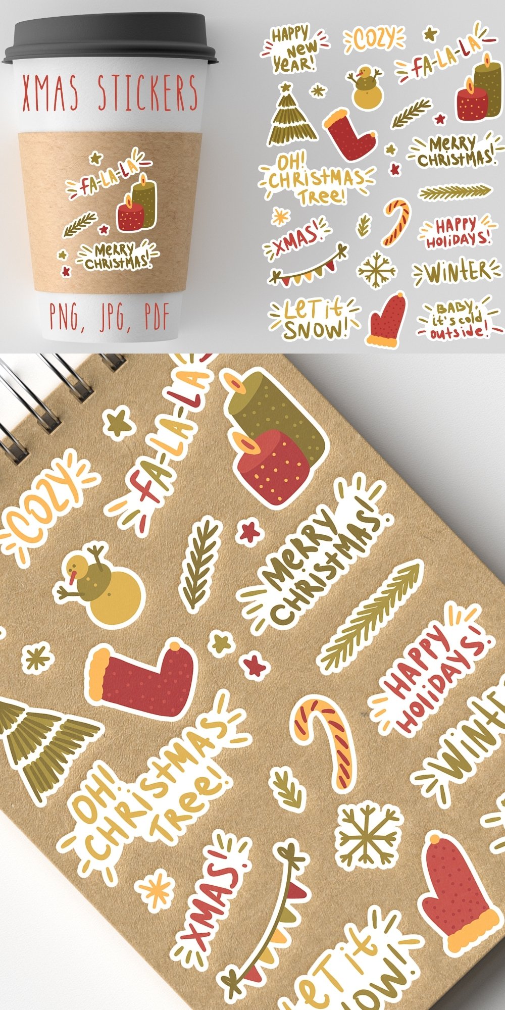 Festive stickers sheet - Christmas and New Year sayings