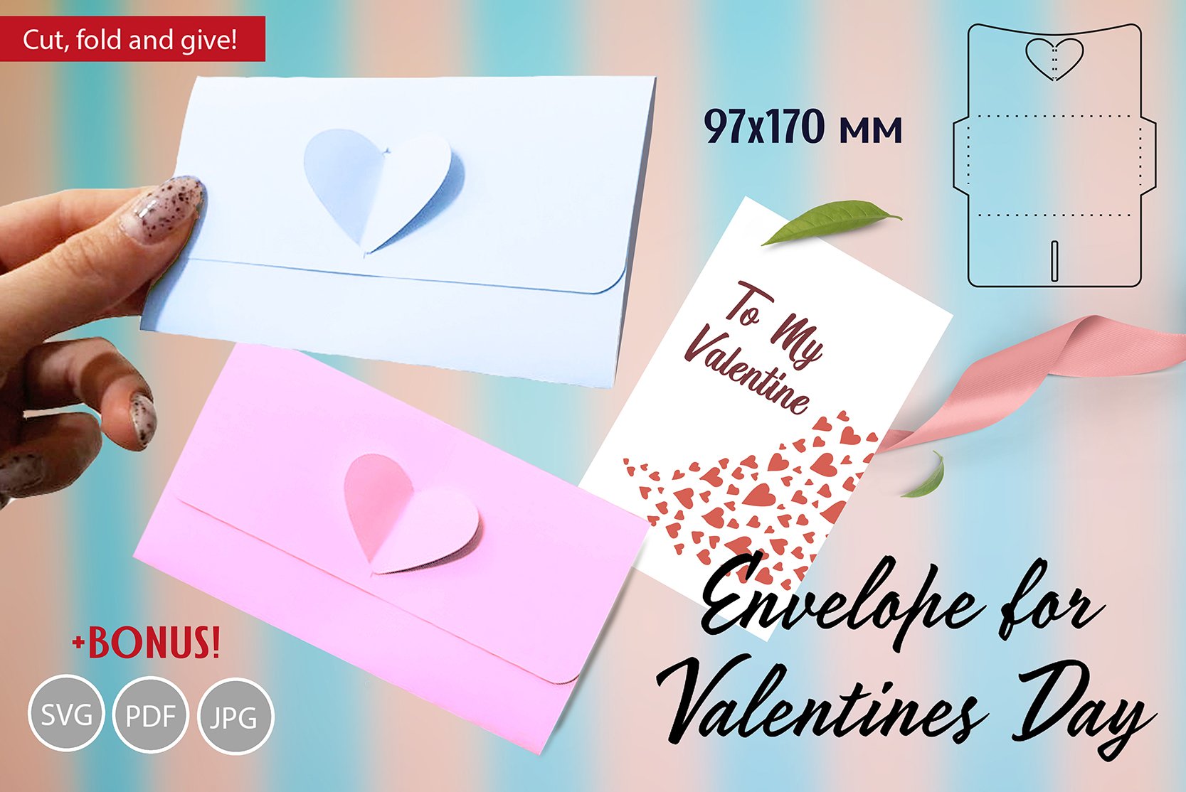Valentine's day envelope template SVG 3d heart