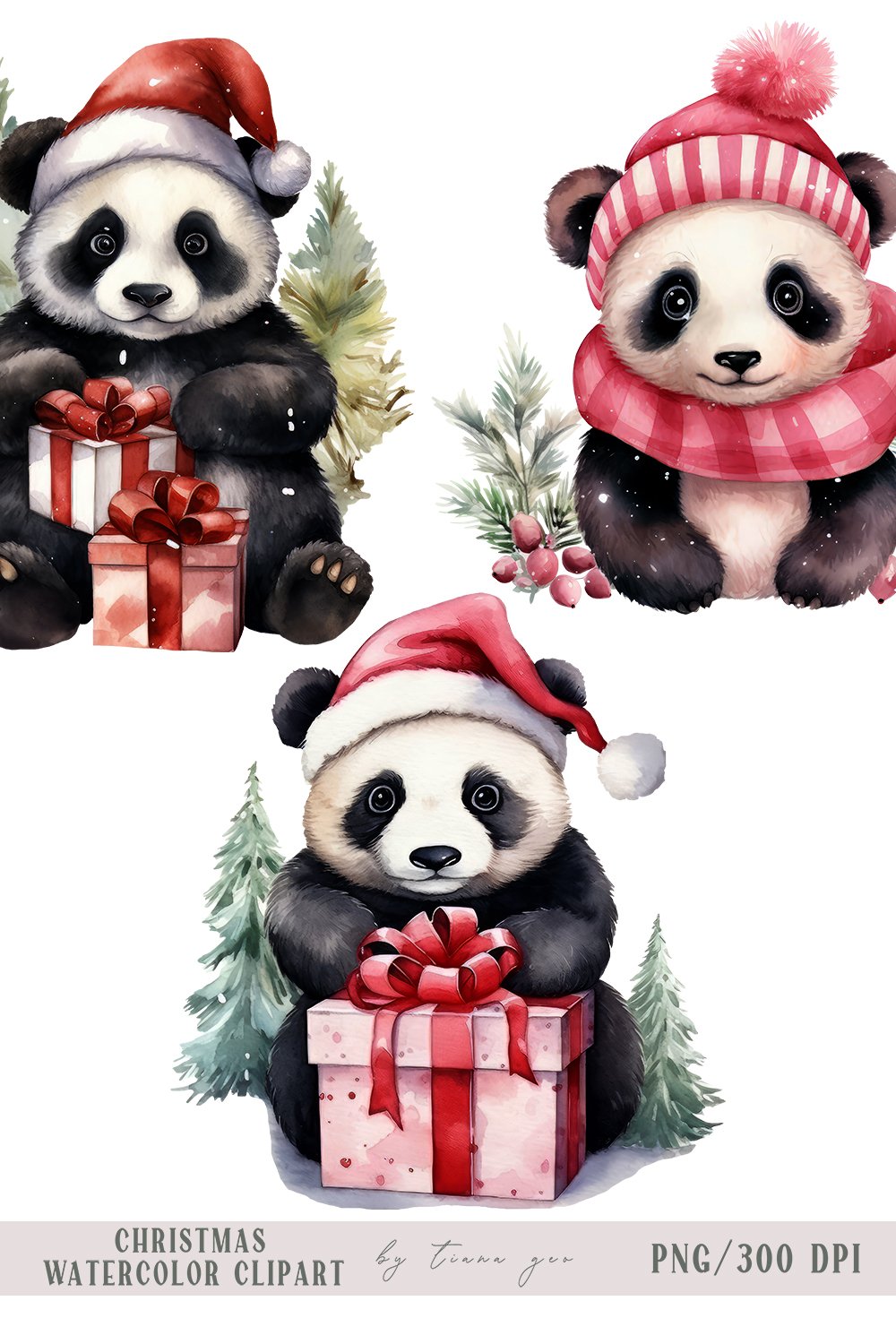 Cute Santa panda Christmas clipart sublimation