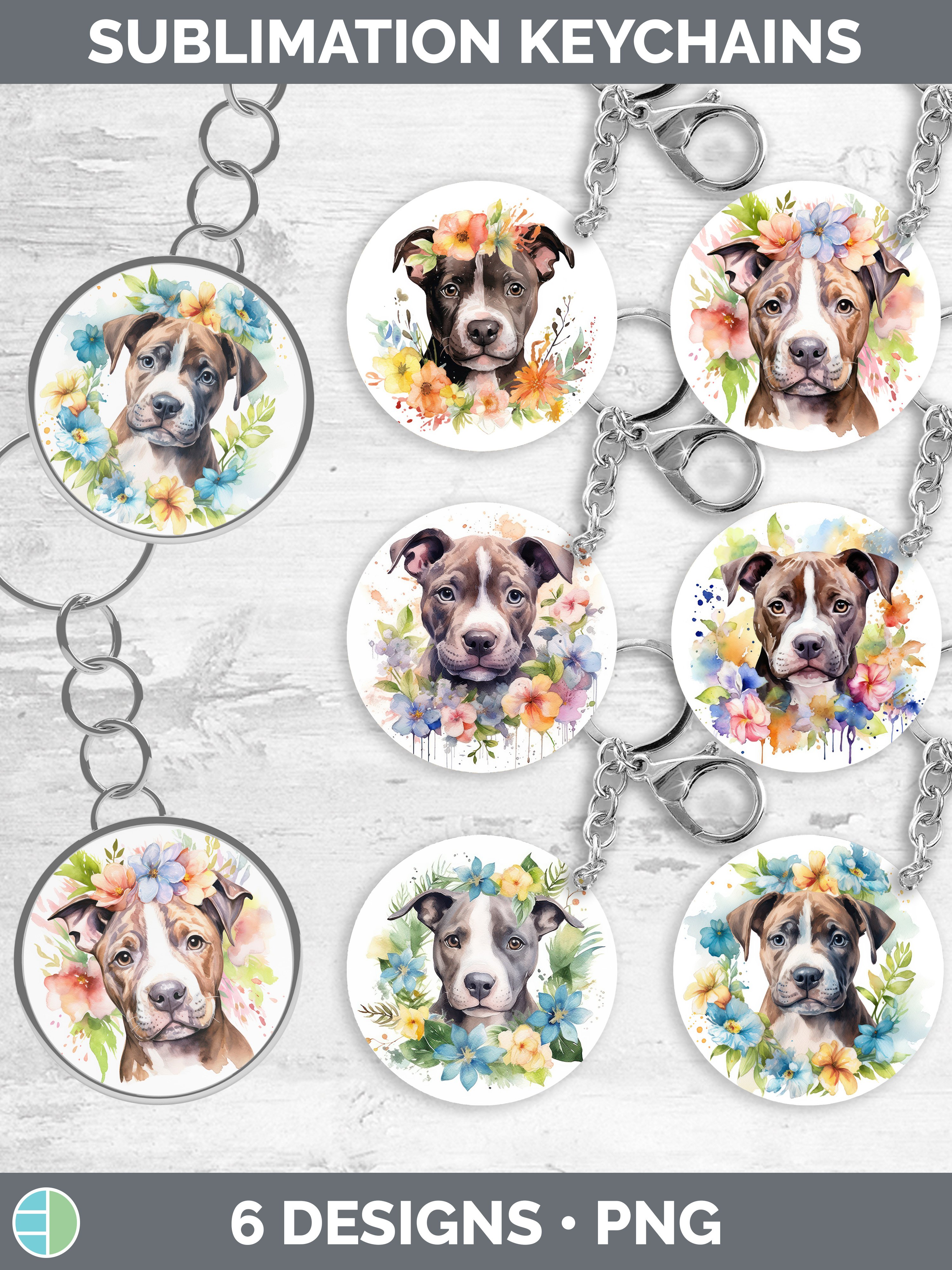 Watercolor Pit Bull Dog Keychain | Sublimation Keyring Desig