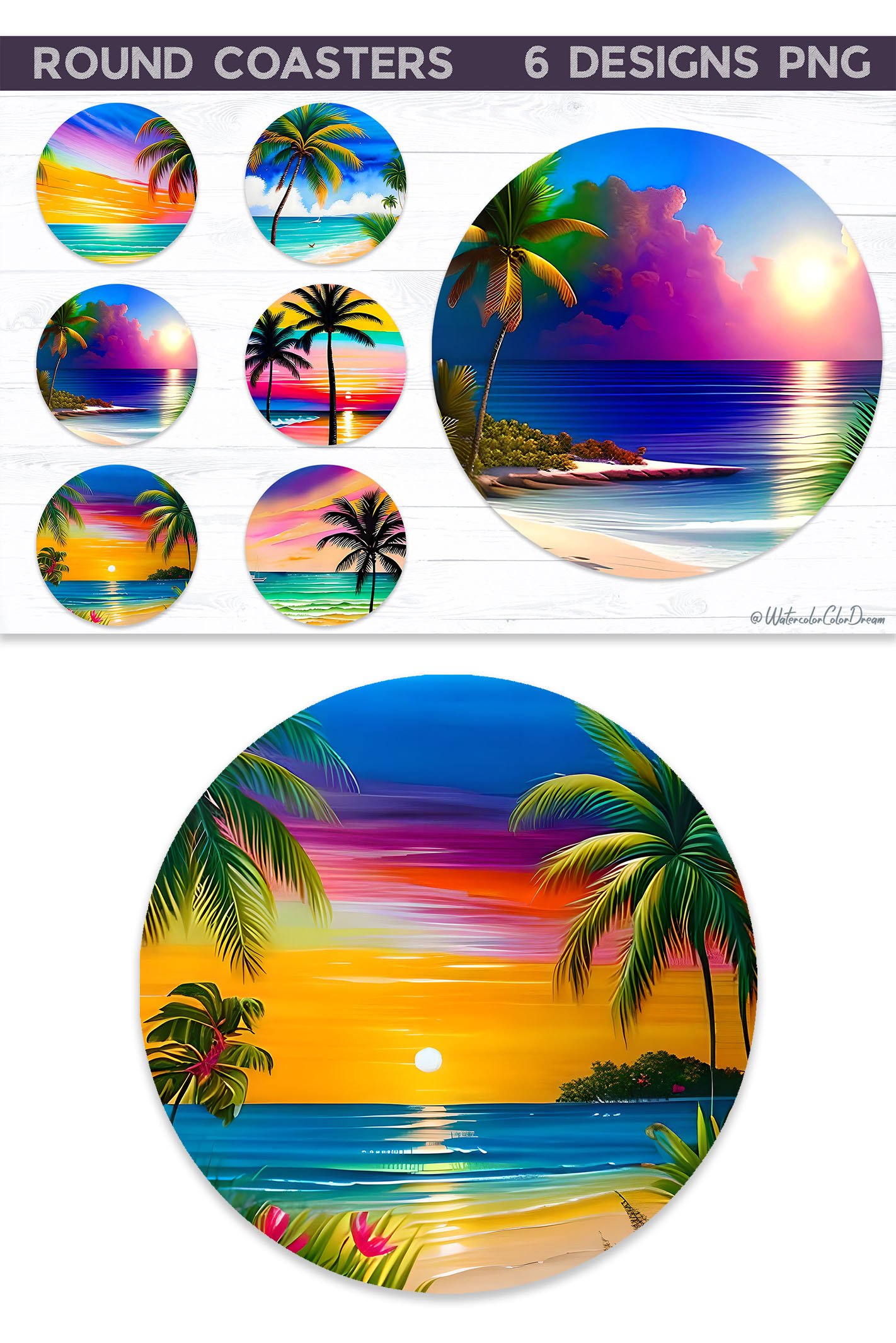 Beach Sunset Coaster | Tropical Round Coaster