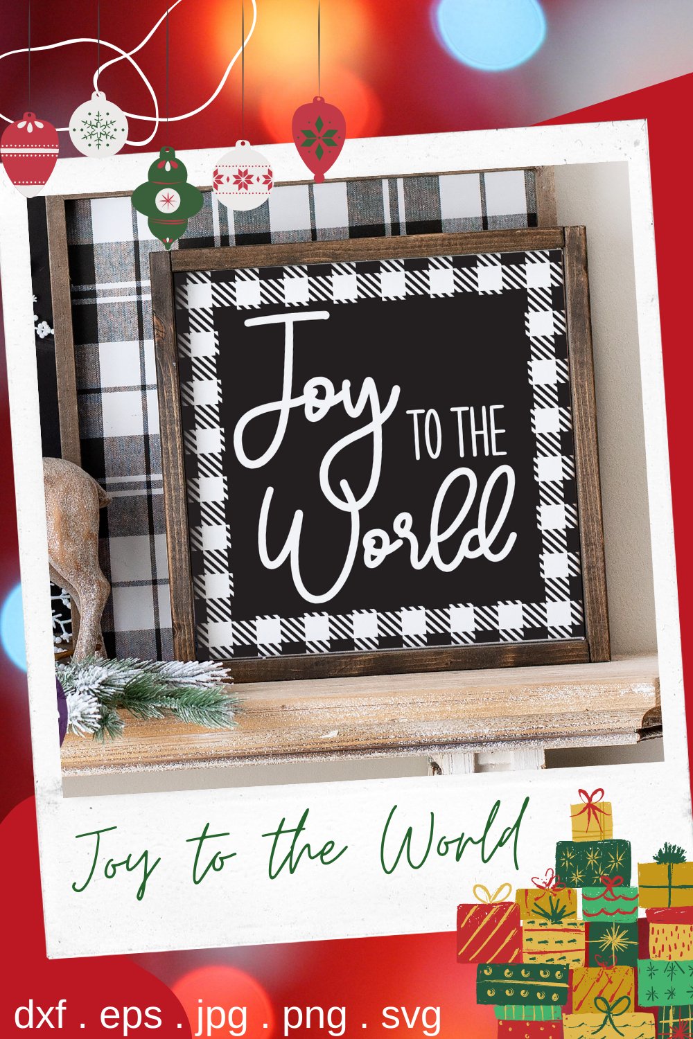 Joy To The World Buffalo Plaid Christmas Farmhouse Sign Svg