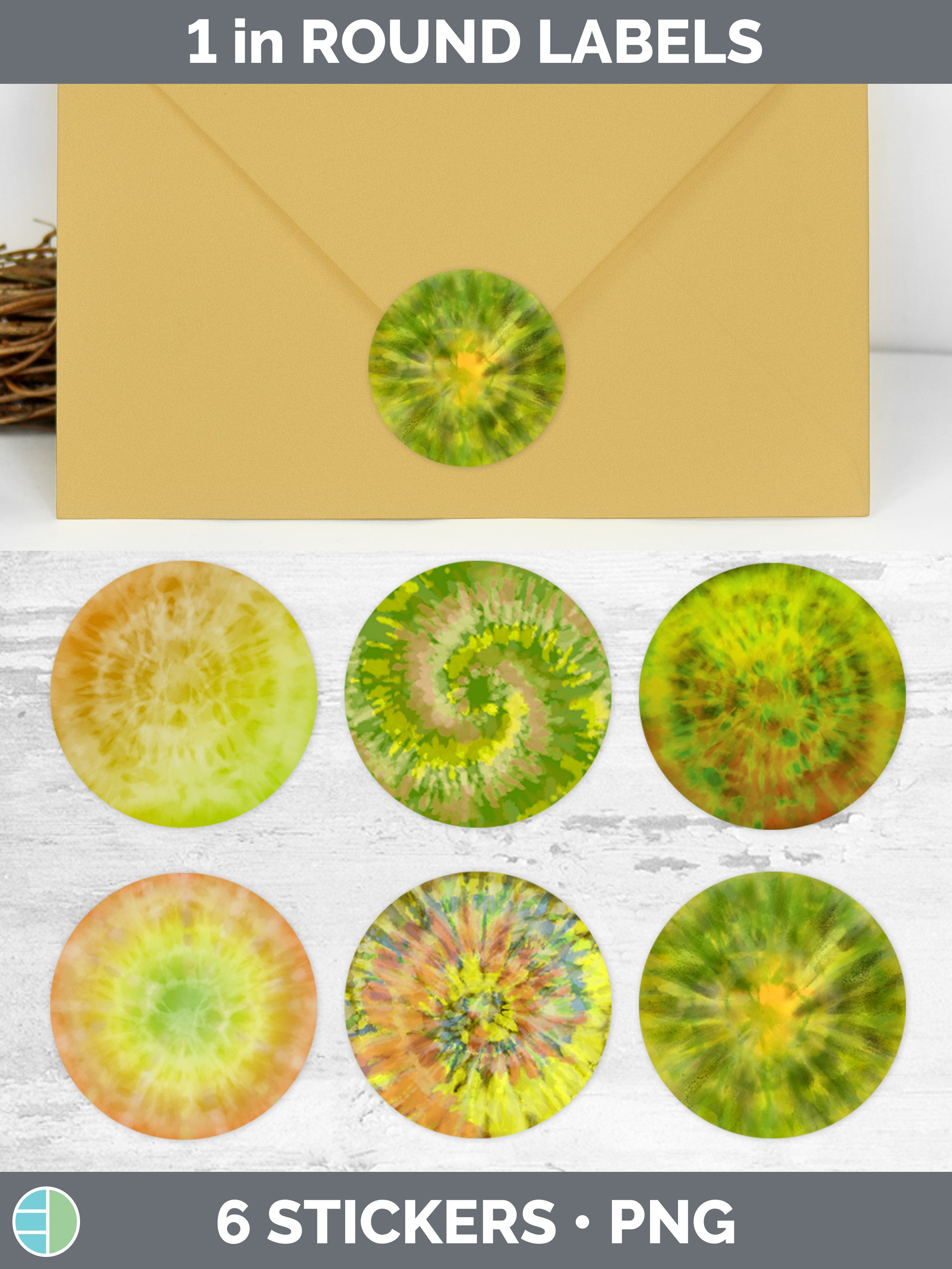 Yellow Tie Dye Stickers | Sticker 1in Round Labels PNG Desig