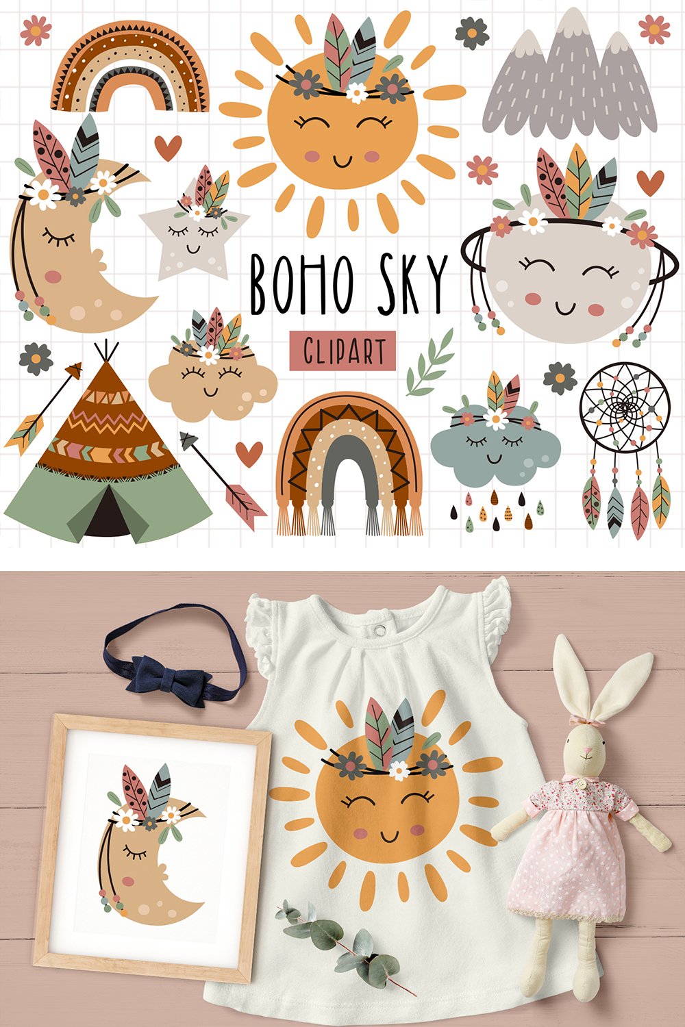 Boho baby clipart, Tribal Clipart, Baby shower clipart
