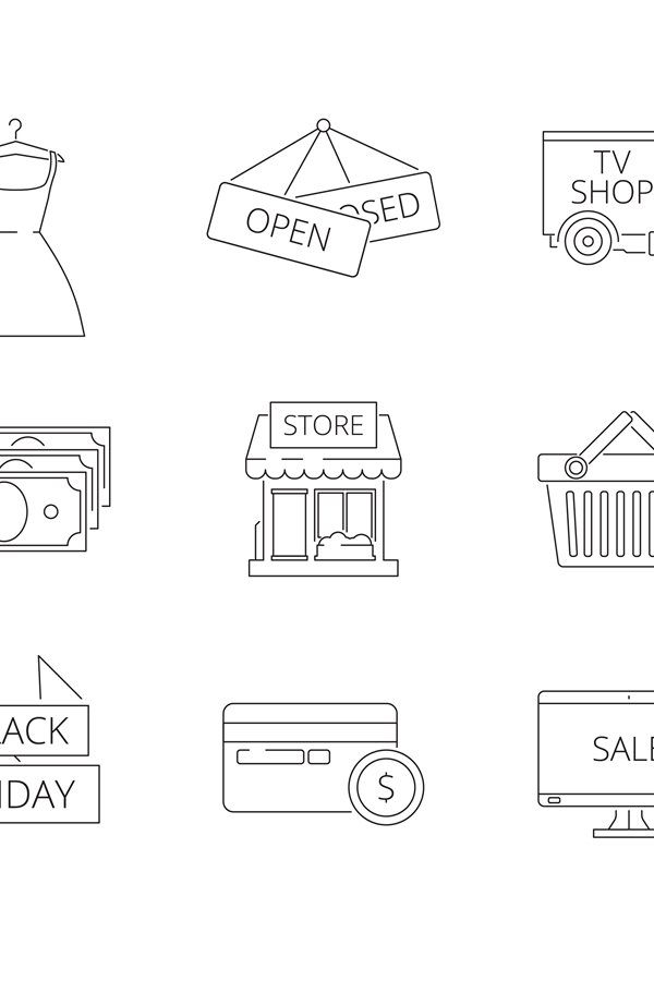 E-store icons. Web online shopping retail products electroni