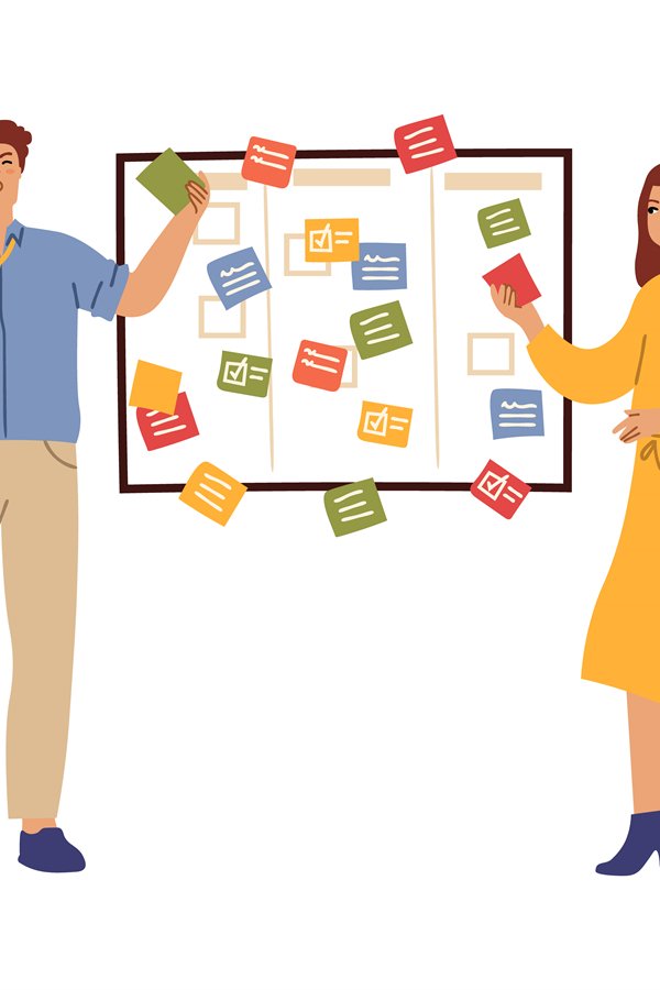 Office task board. Teamwork, overworking managers with lists