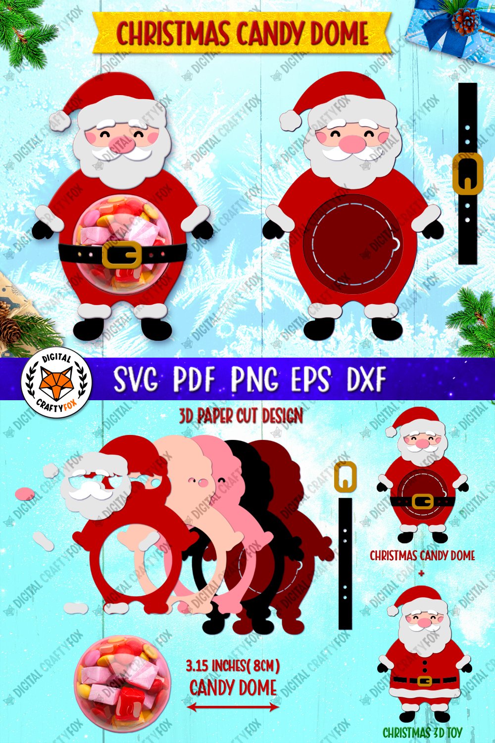 Santa Claus Candy Dome, 3D Christmas Ornament SVG