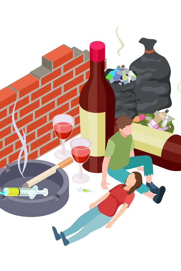 Bad habits. Isometric addictions concept. Vector people with