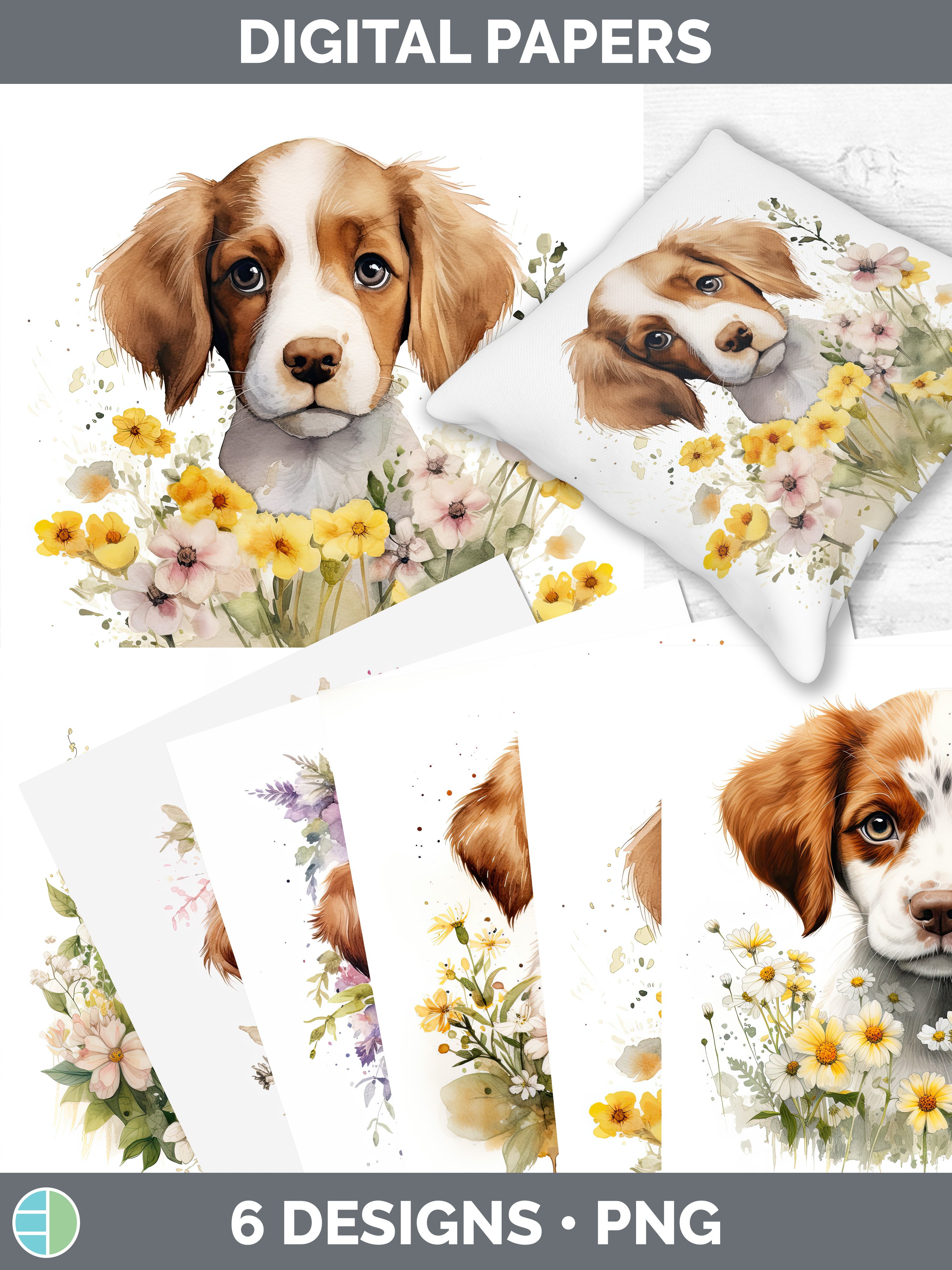 Watercolor Brittany Dog Paper Backgrounds | Digital Scrapboo