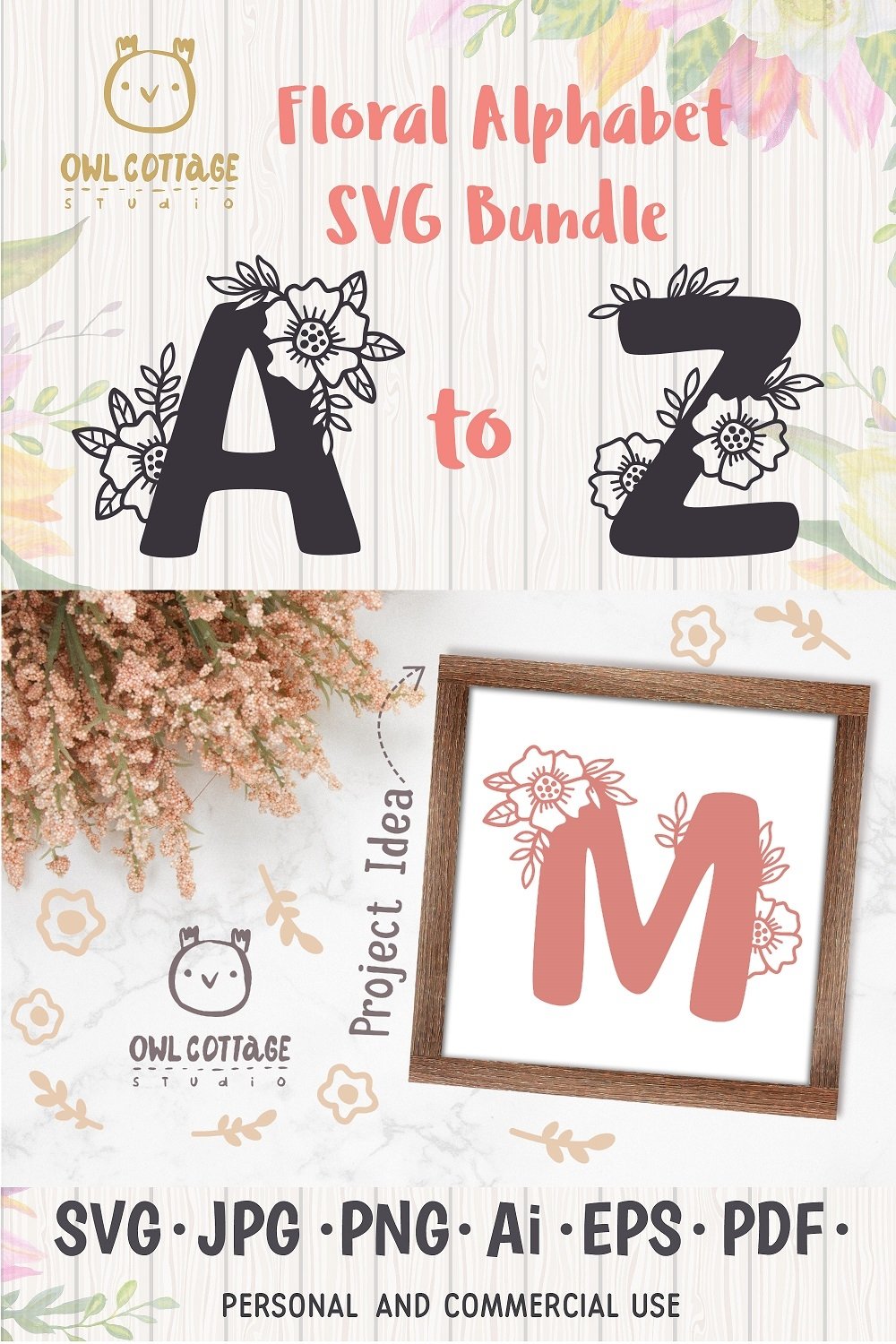 Floral alphabet svg, Floral Monogram letters (514168)