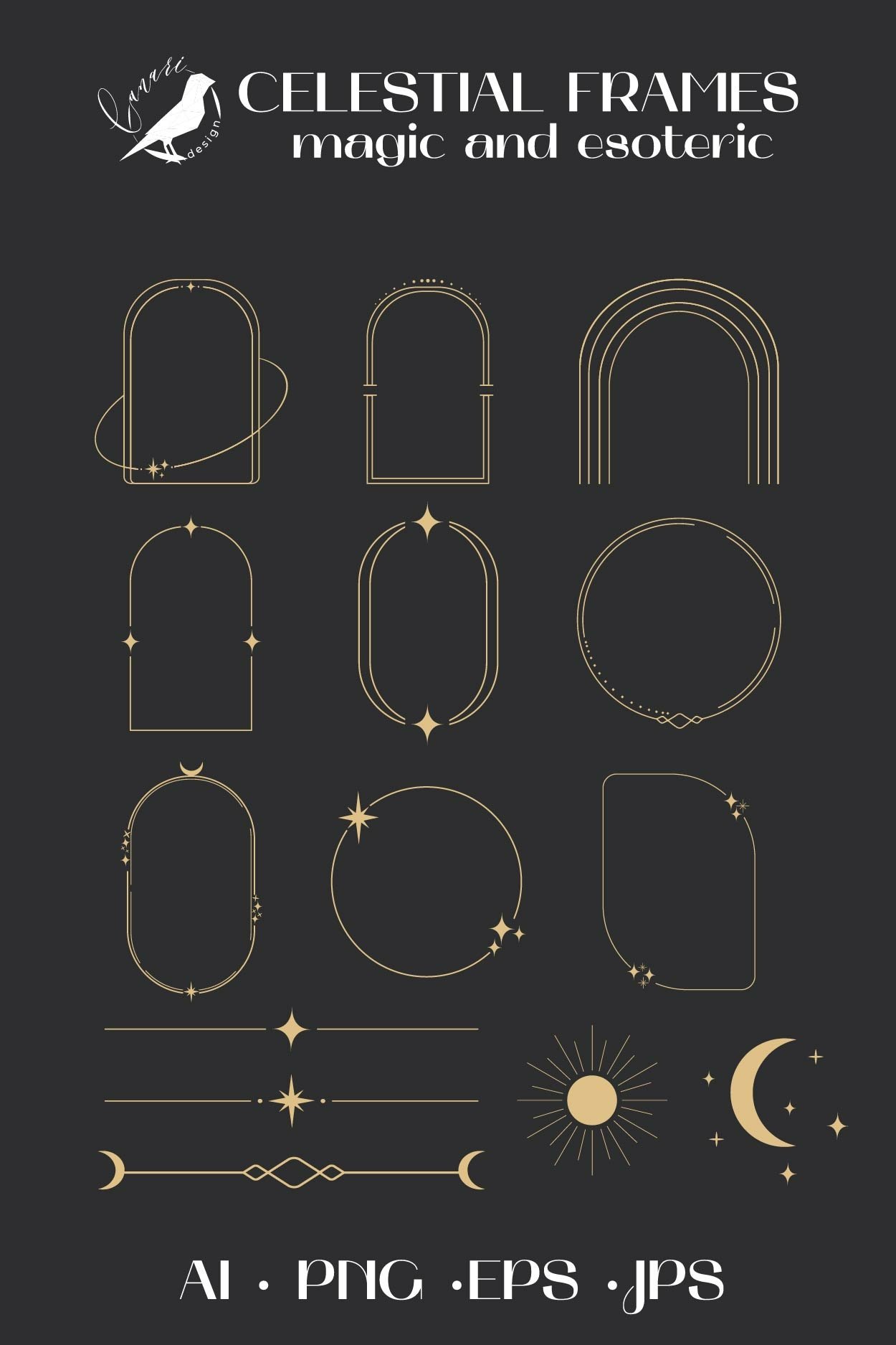 Celestial frames esoteric minimal borders PNG AI EPS JPG
