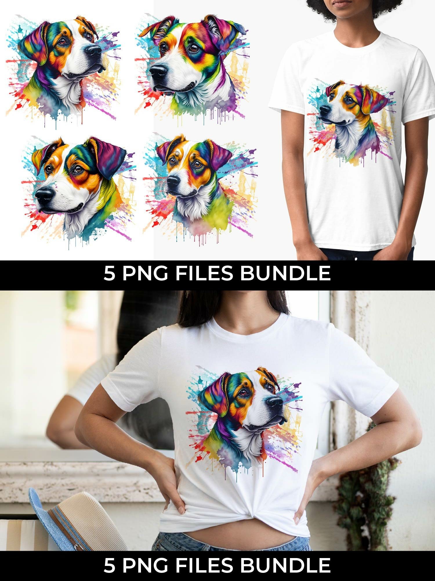 Rainbow Jack Russell Terrier Dog Watercolor PNG