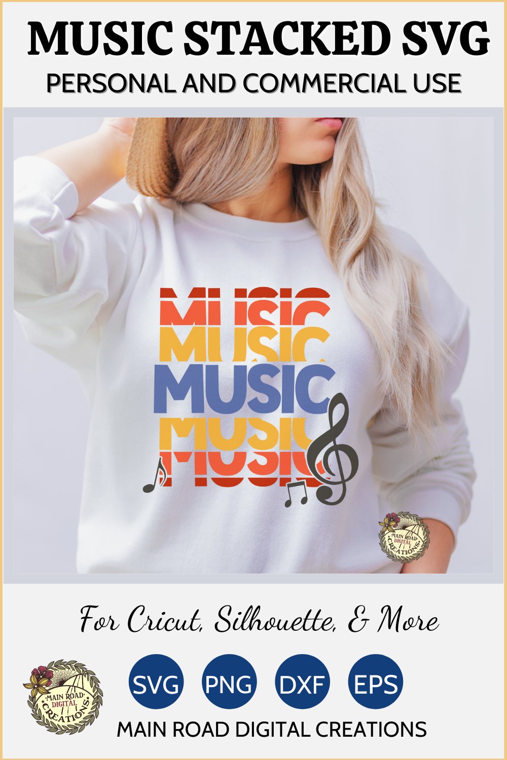 Music SVG-Stacked Mirrored Cut File for Music Lovers