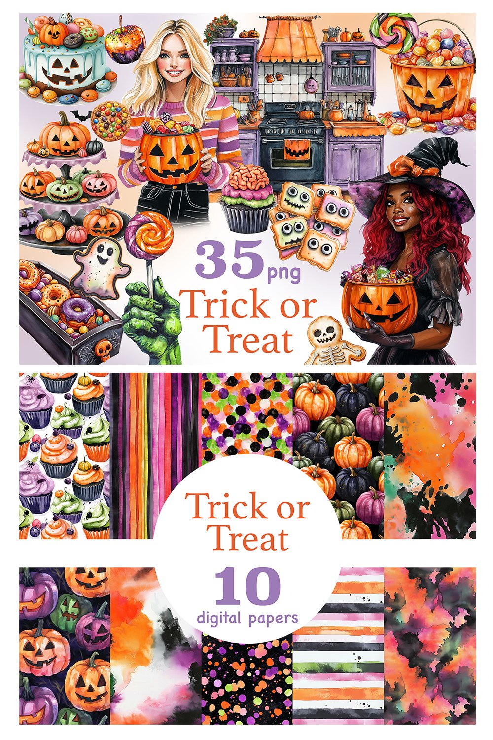 Trick Or Treat Digital Papers | Halloween Pattern Bundle