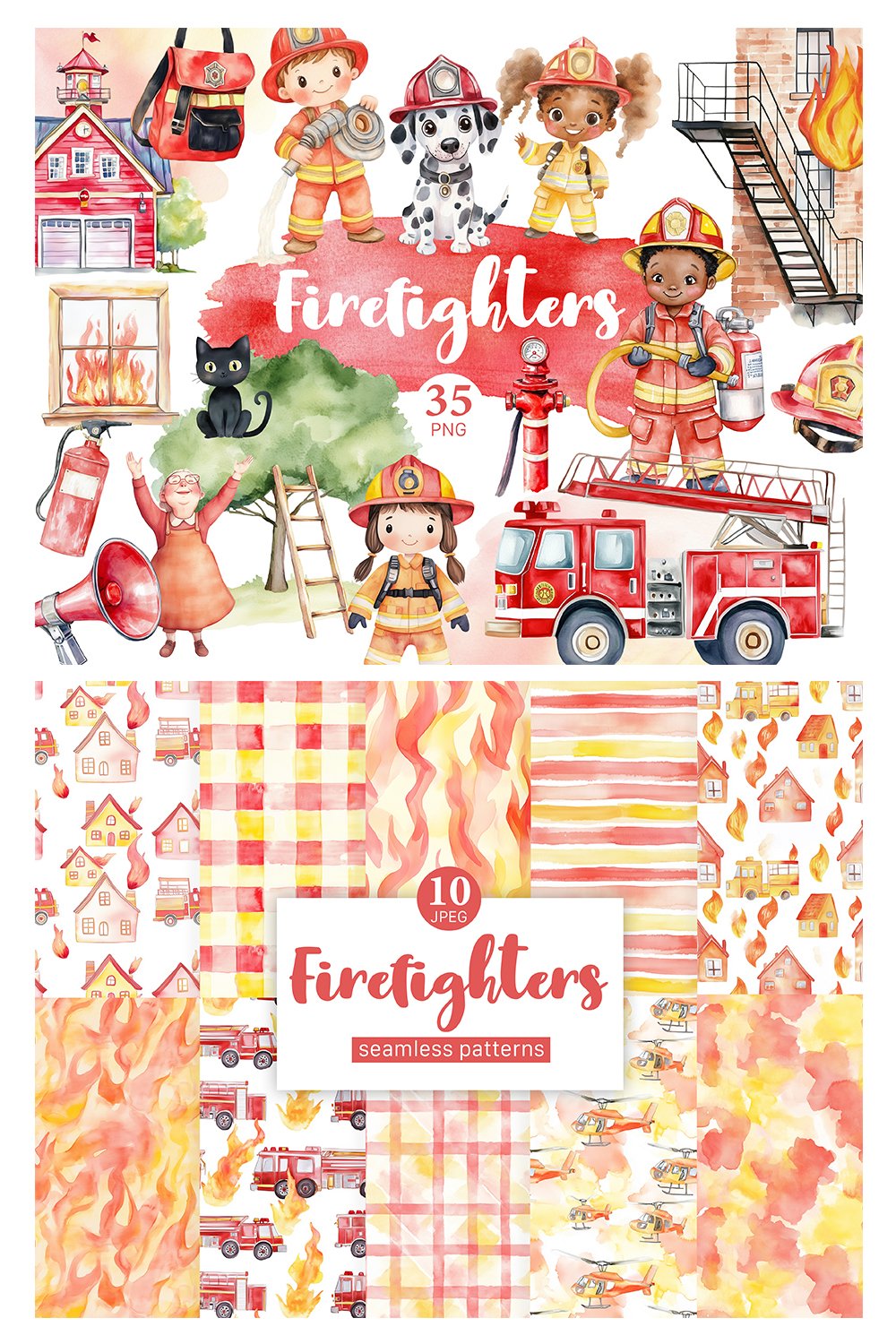 Firefighters Digital Papers | Nursery Pattern