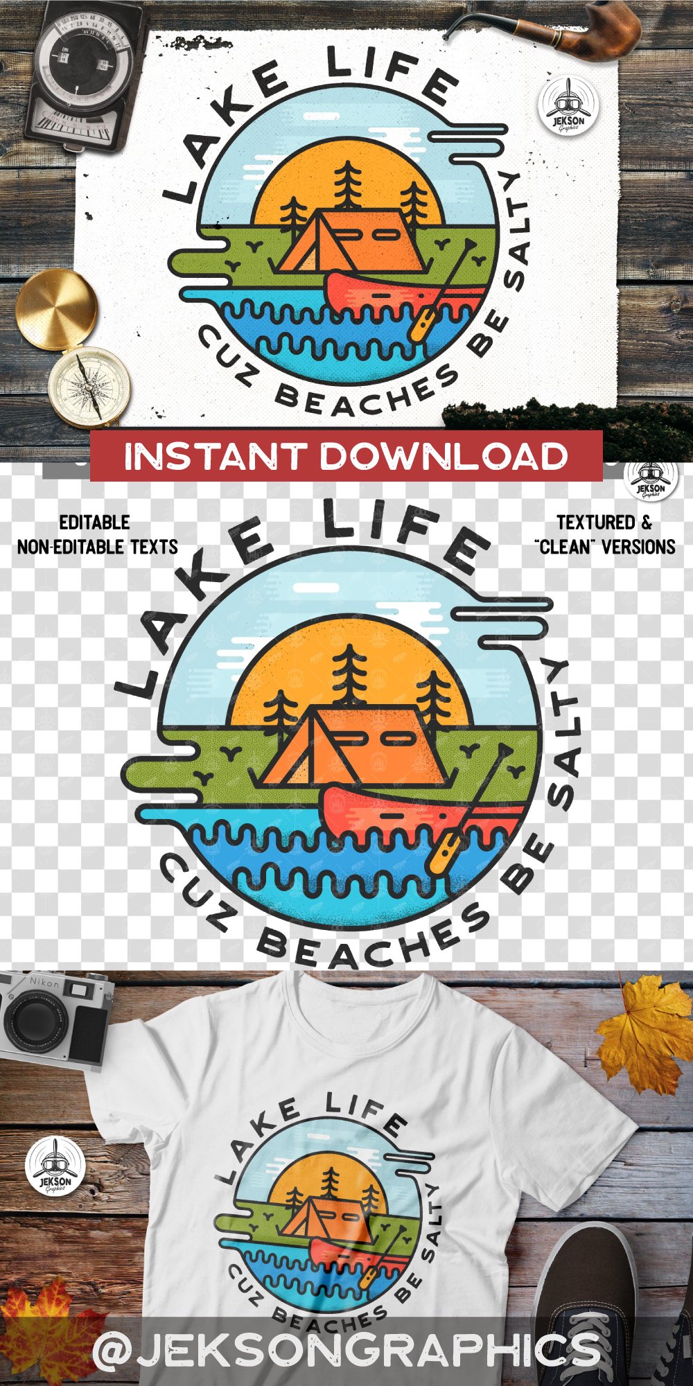 Lake Life Logo, Adventure Badge Retro Camp Patch SVG Sticker
