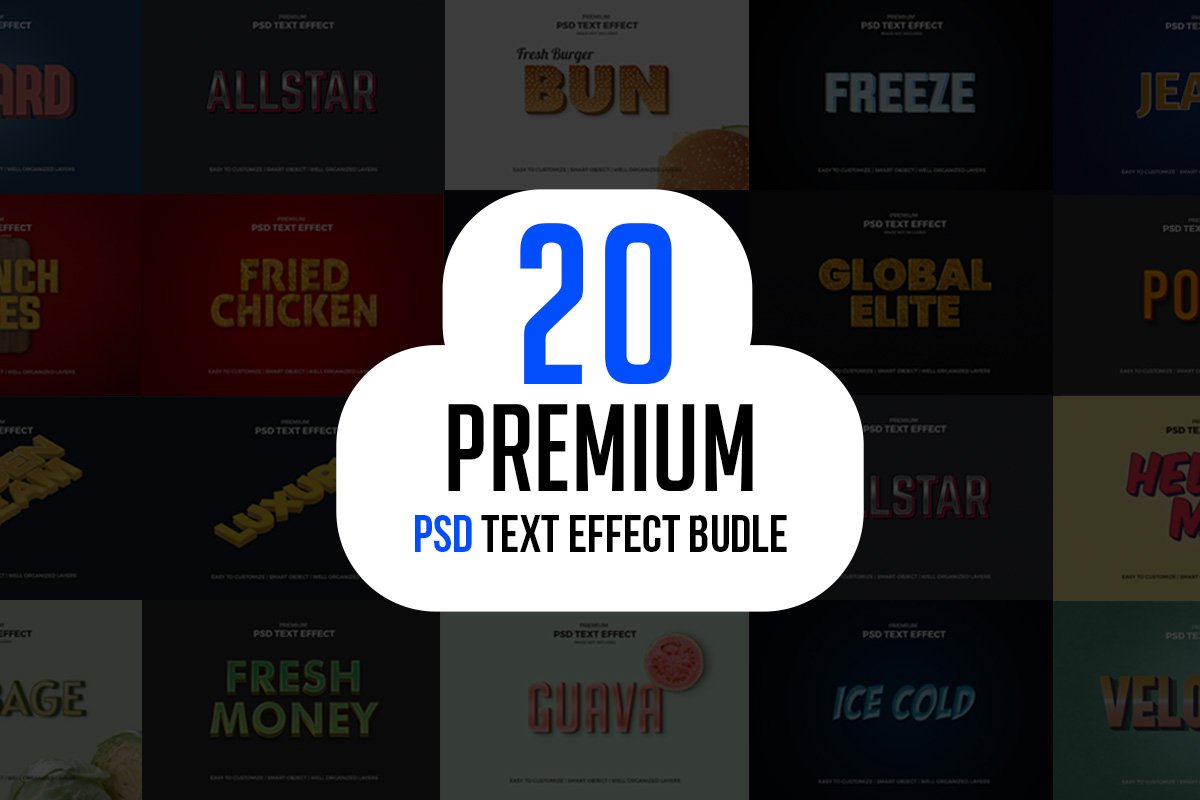 20 Different PSD Text Effect Template Bundle