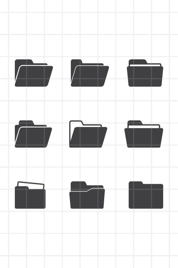 Set of open folder icons, vector isolated SVG, PNG, EPS, AI