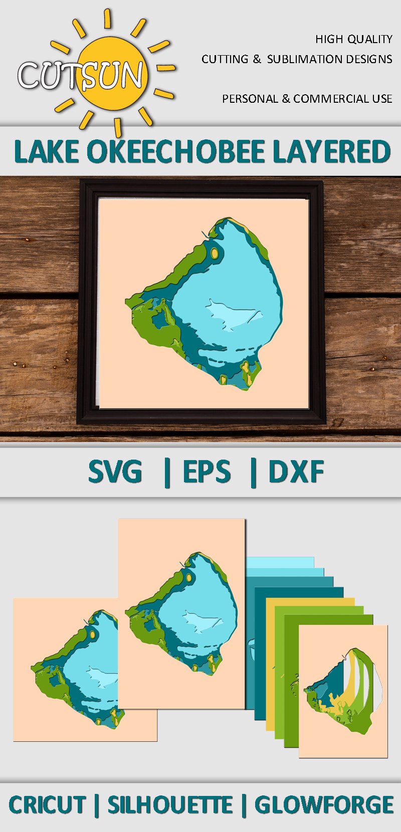 Lake Okeechobee 3d layered map SVG - 8 layers