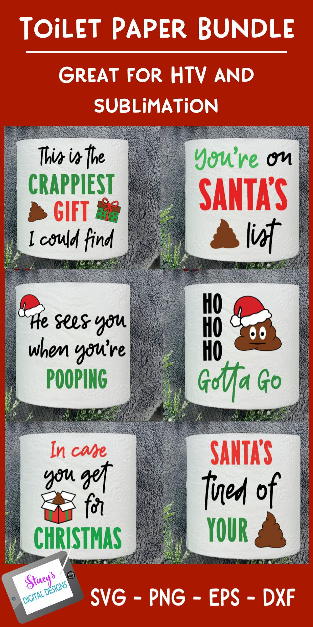 Christmas Toilet Paper Bundle | 6 Toilet Paper Designs