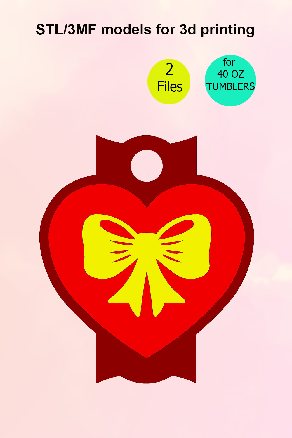 Heart, Bow, 40 OZ Tumbler, STL/3MF files for 3D (6508111)