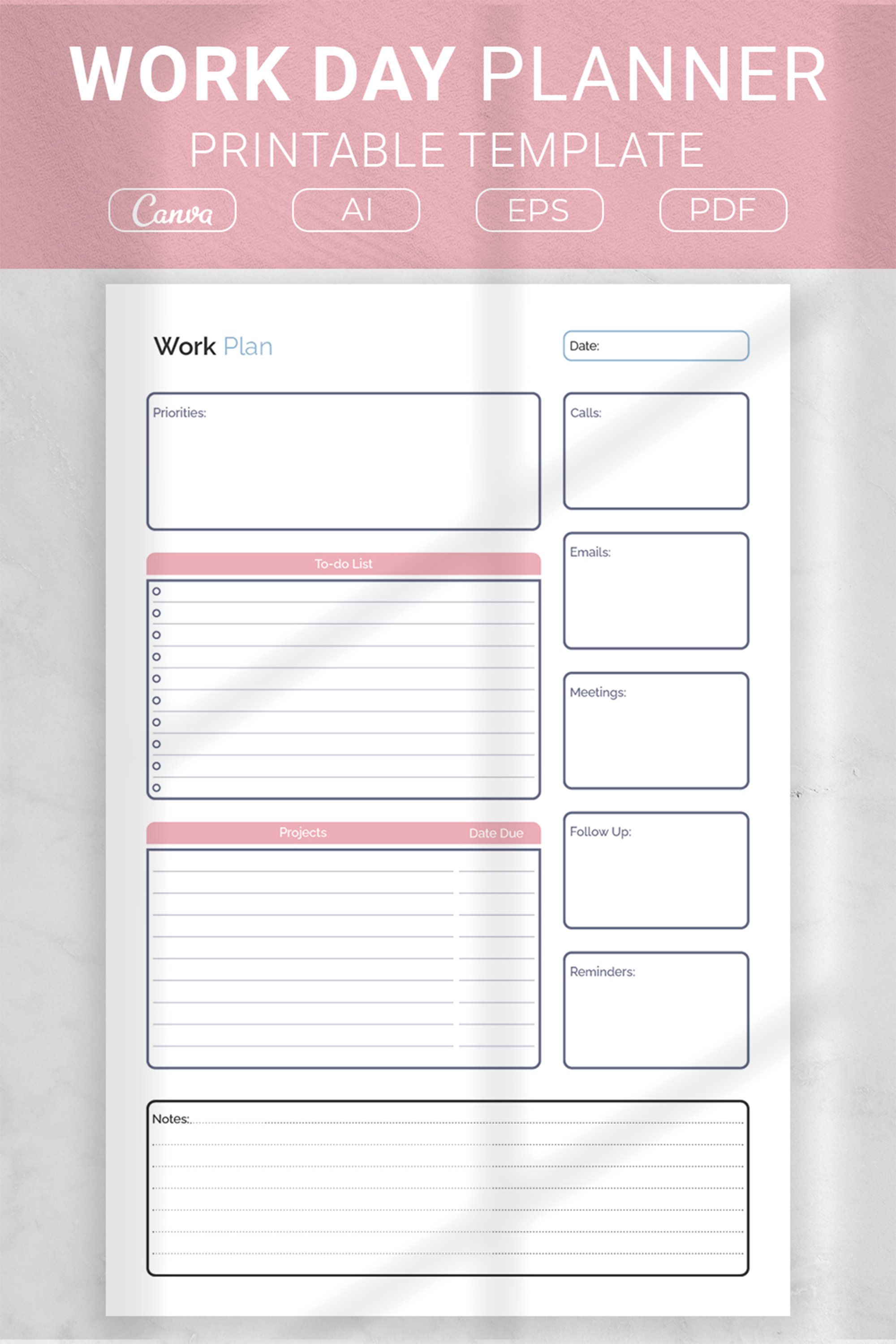 Work Day Planner Printable Template