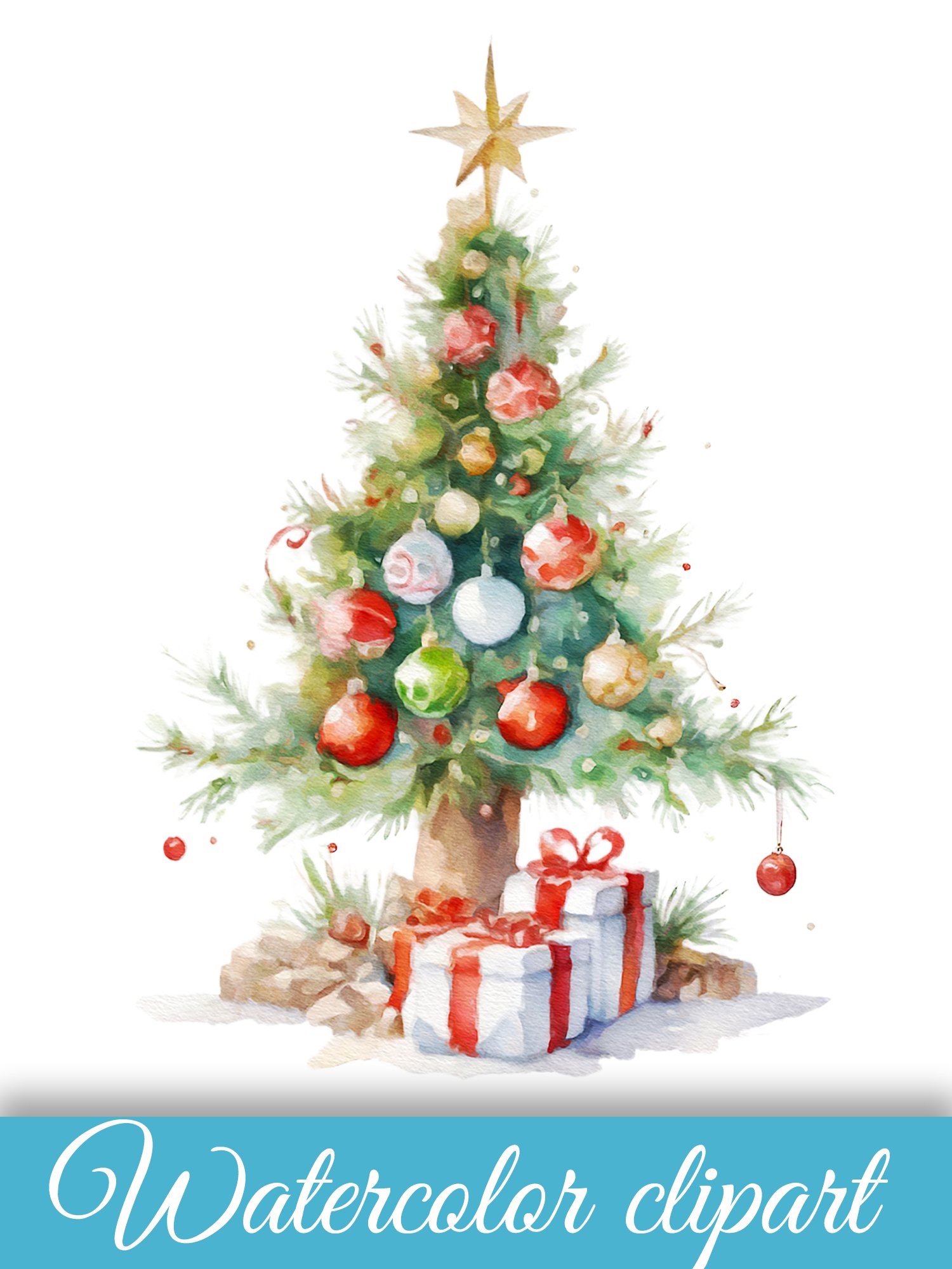 Christmas Tree Sublimation Watercolor Clipart / (3020215)