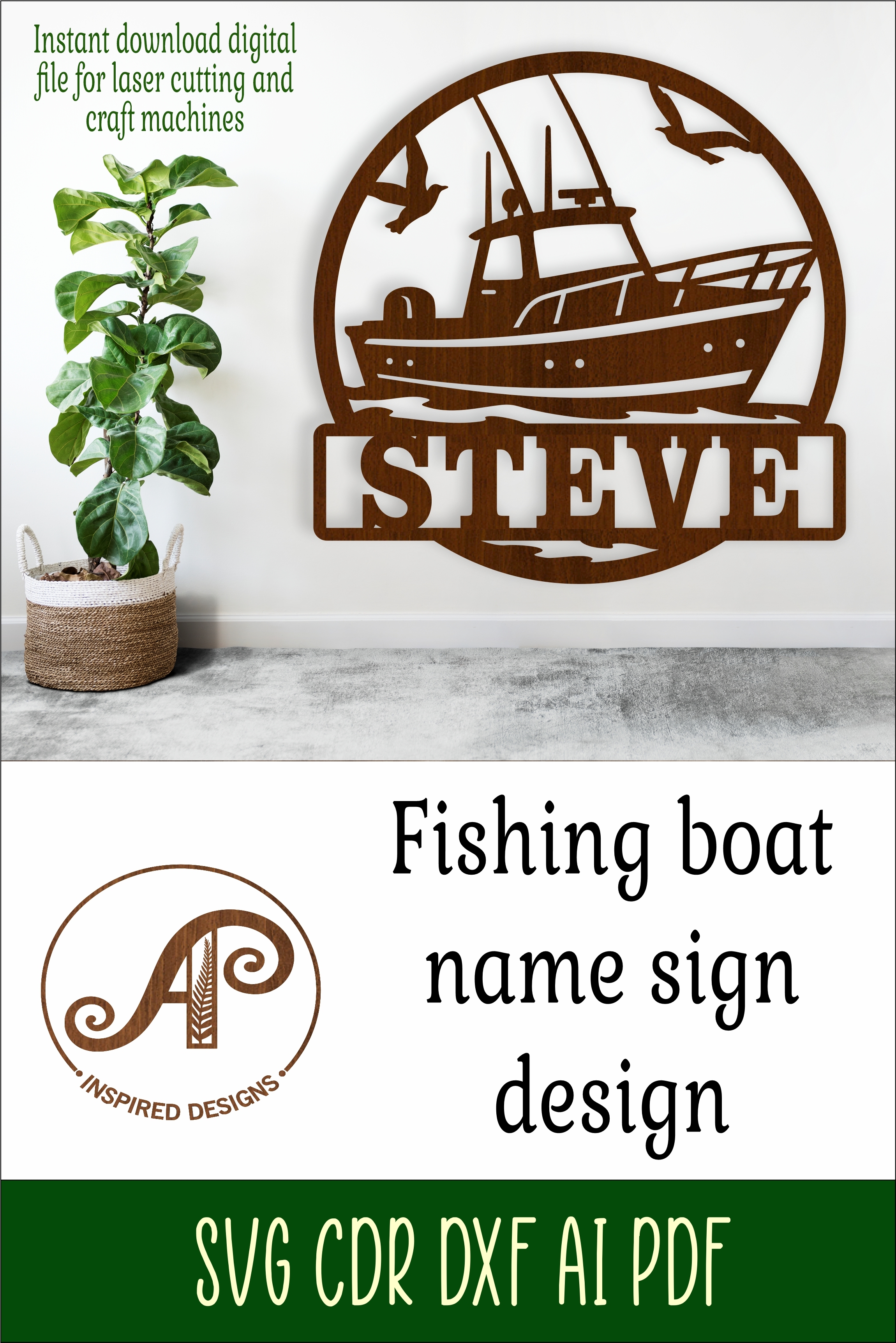 Fishing boat name wall art sign, SVG personalized sign