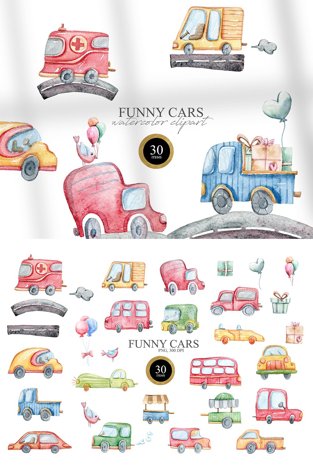 Watercolor cute nursery transport clipart