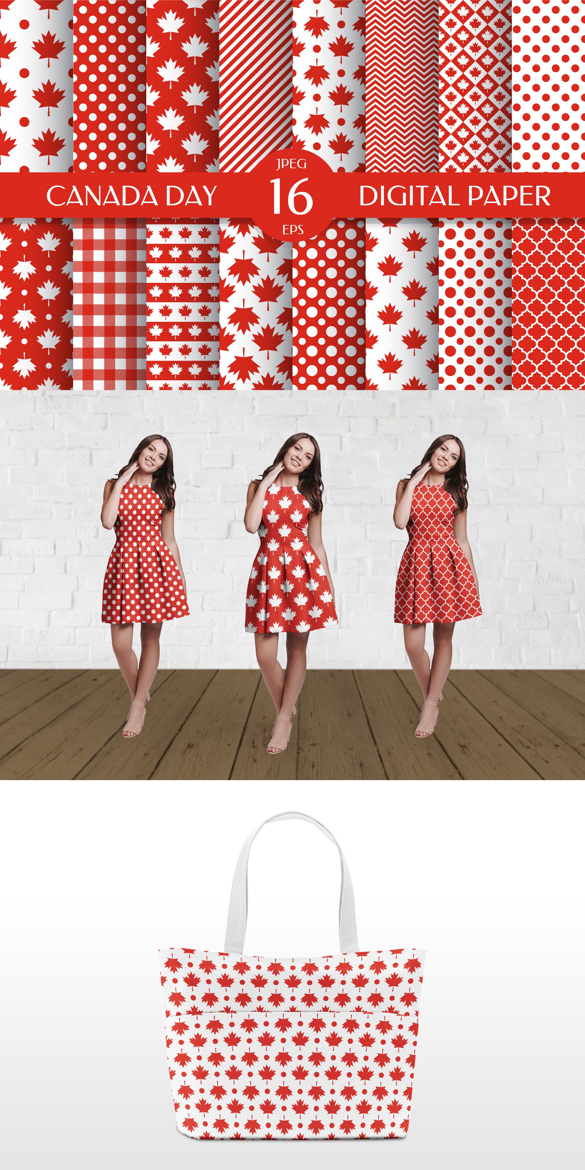 Canada Day Digital Paper Bundle. Canadian Maple Pattern