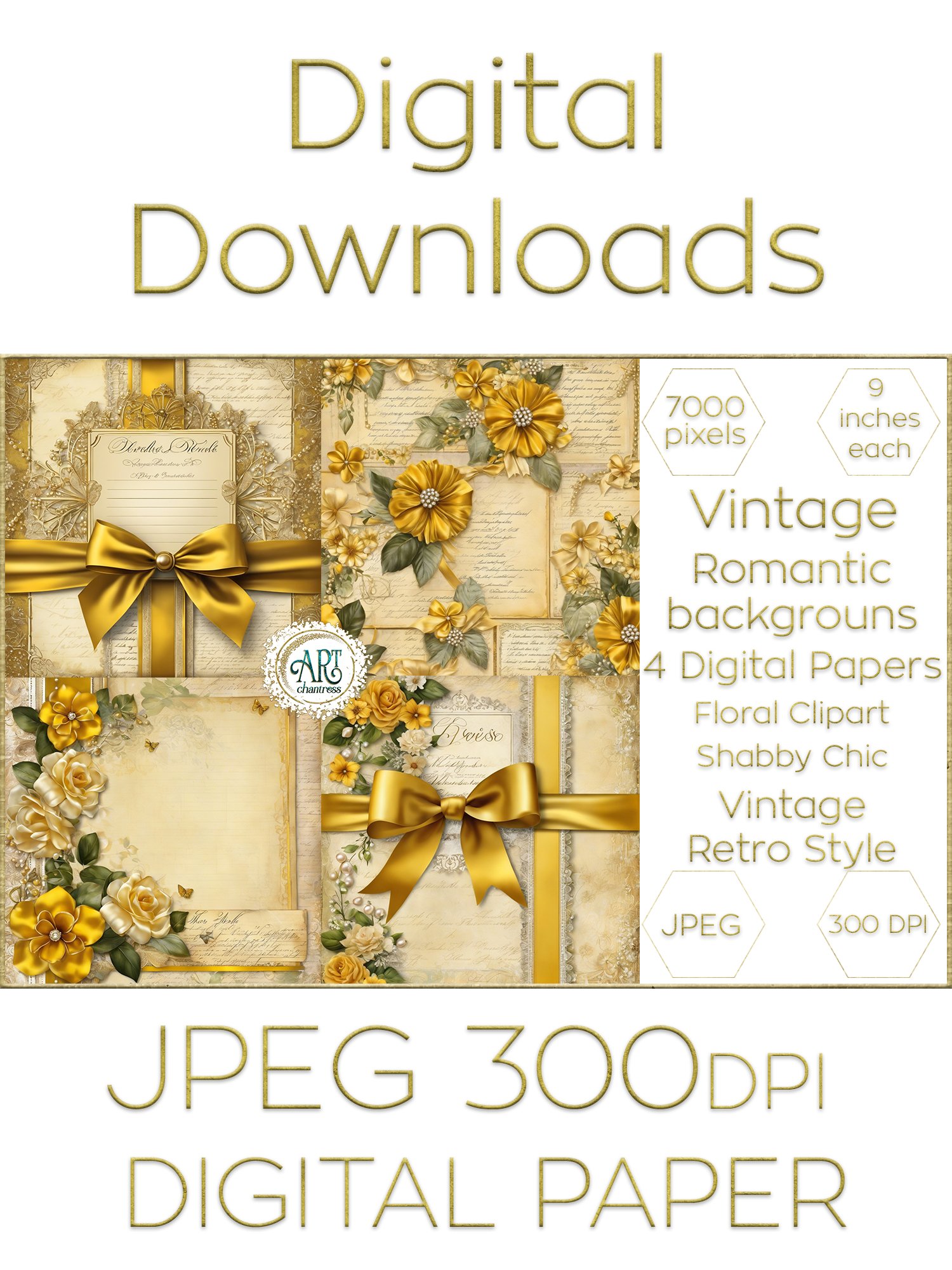 Vintage Floral Bouquet Gold Old Romantic Digital Paper Art