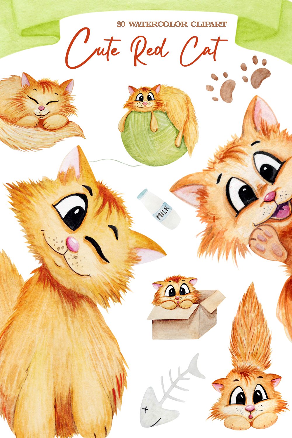 Watercolor cat clipart png, cute cat clip art, (1273668)