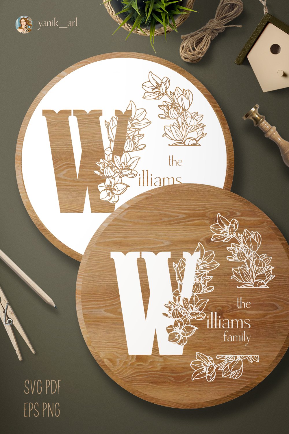 Monogram W SVG floral wreath Farmhouse EPS PNG