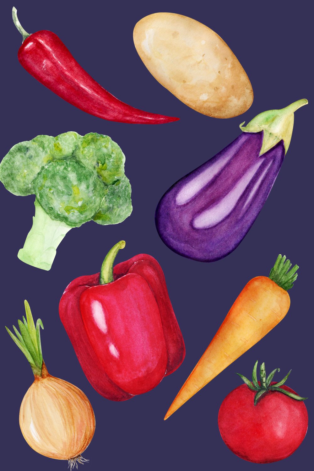Watercolor Vegetable Clipart Set, Hand painted Clip Art, PNG