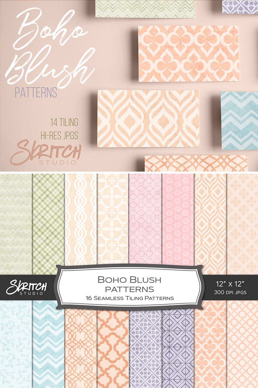Boho Blush Patterns 14 Tileable Digital Papers