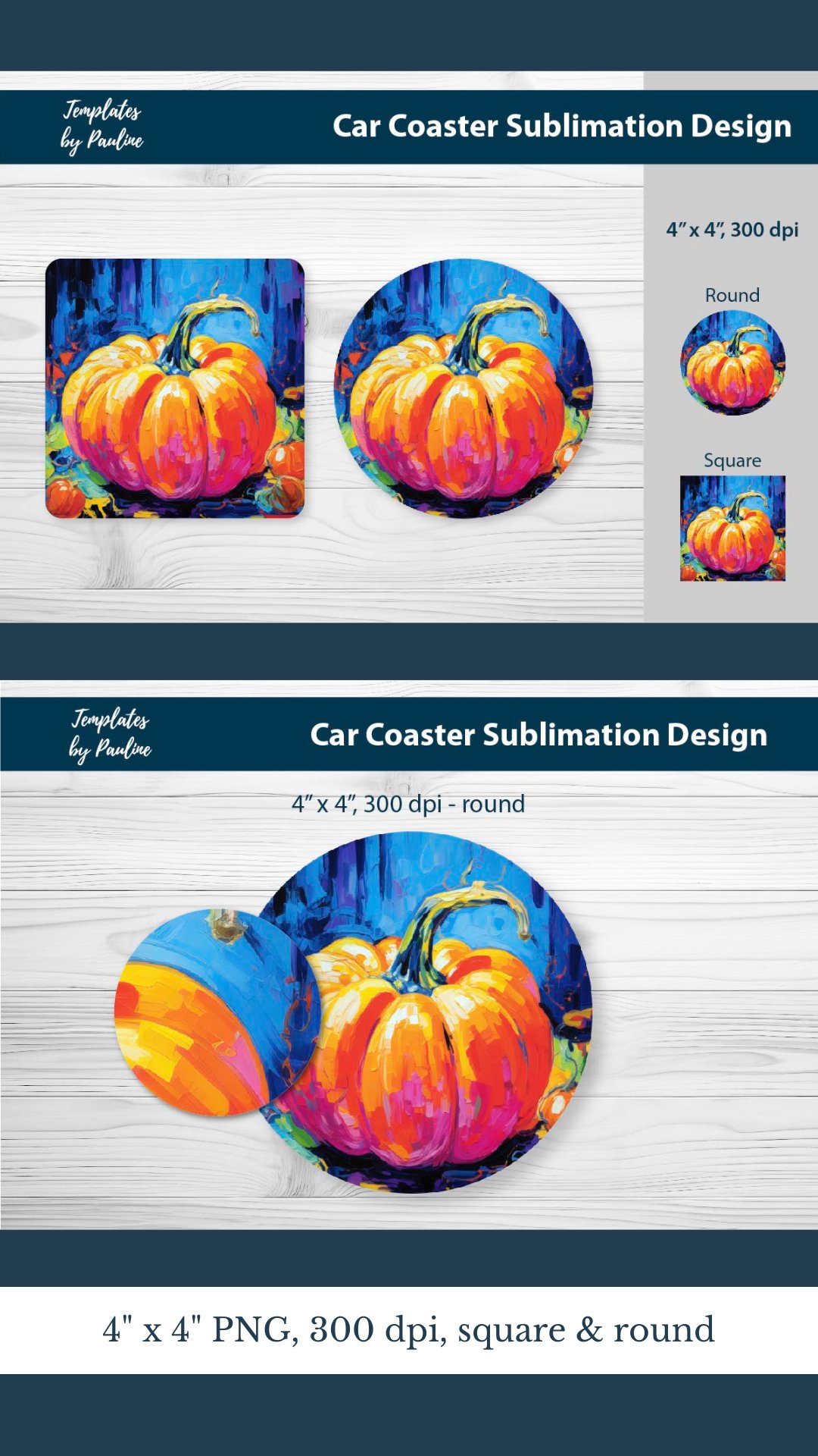 Bright fall Pumpkin Car Coaster Sublimation Designs
