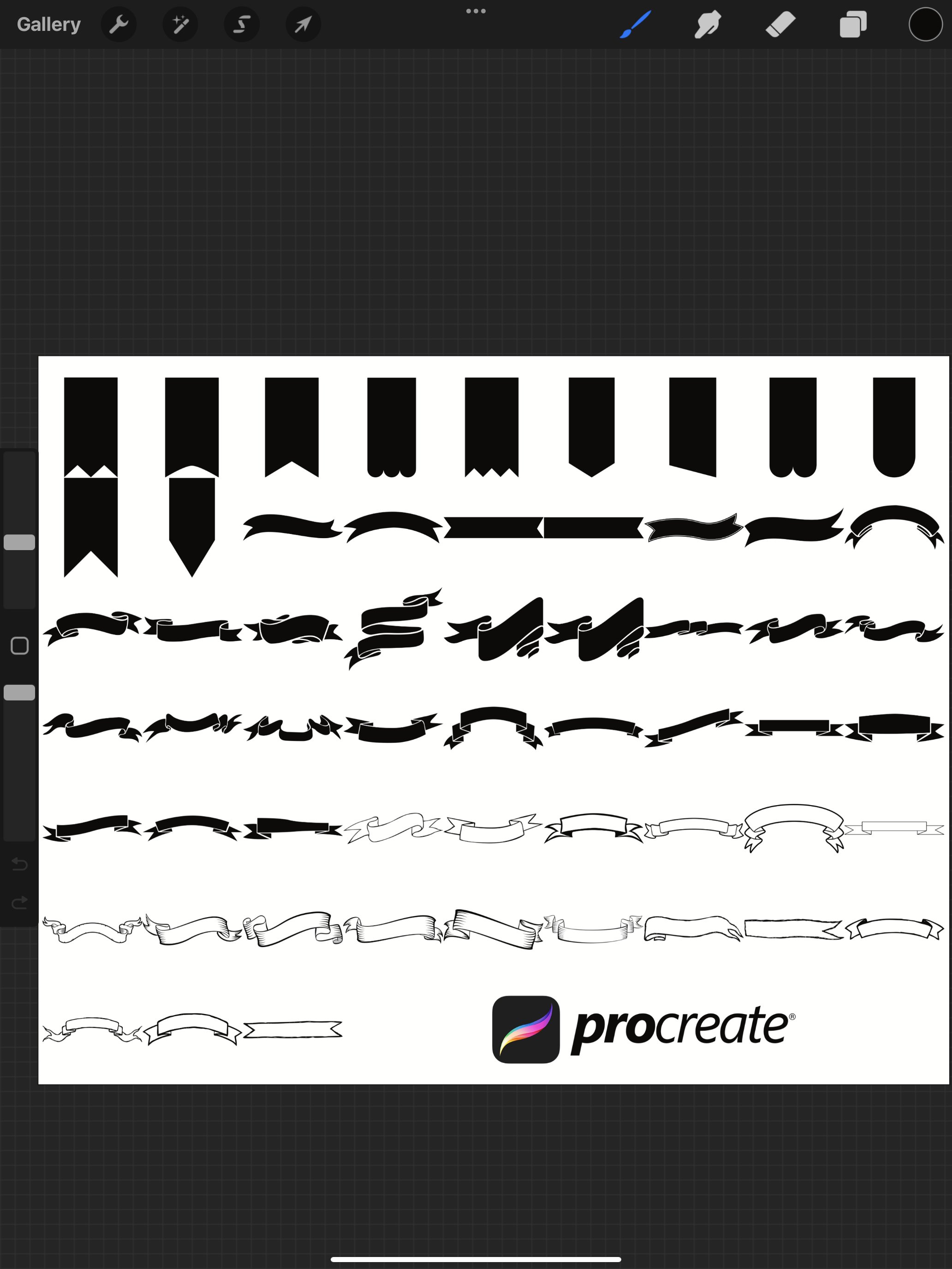 Ribbon Banners Set 2 Procreate Brush Stamps, 57 Banner Stamp