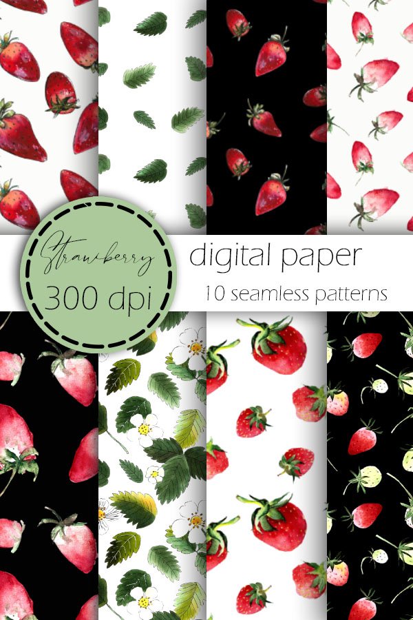 Strawberry digital paper. Seamless pattern (1657623)