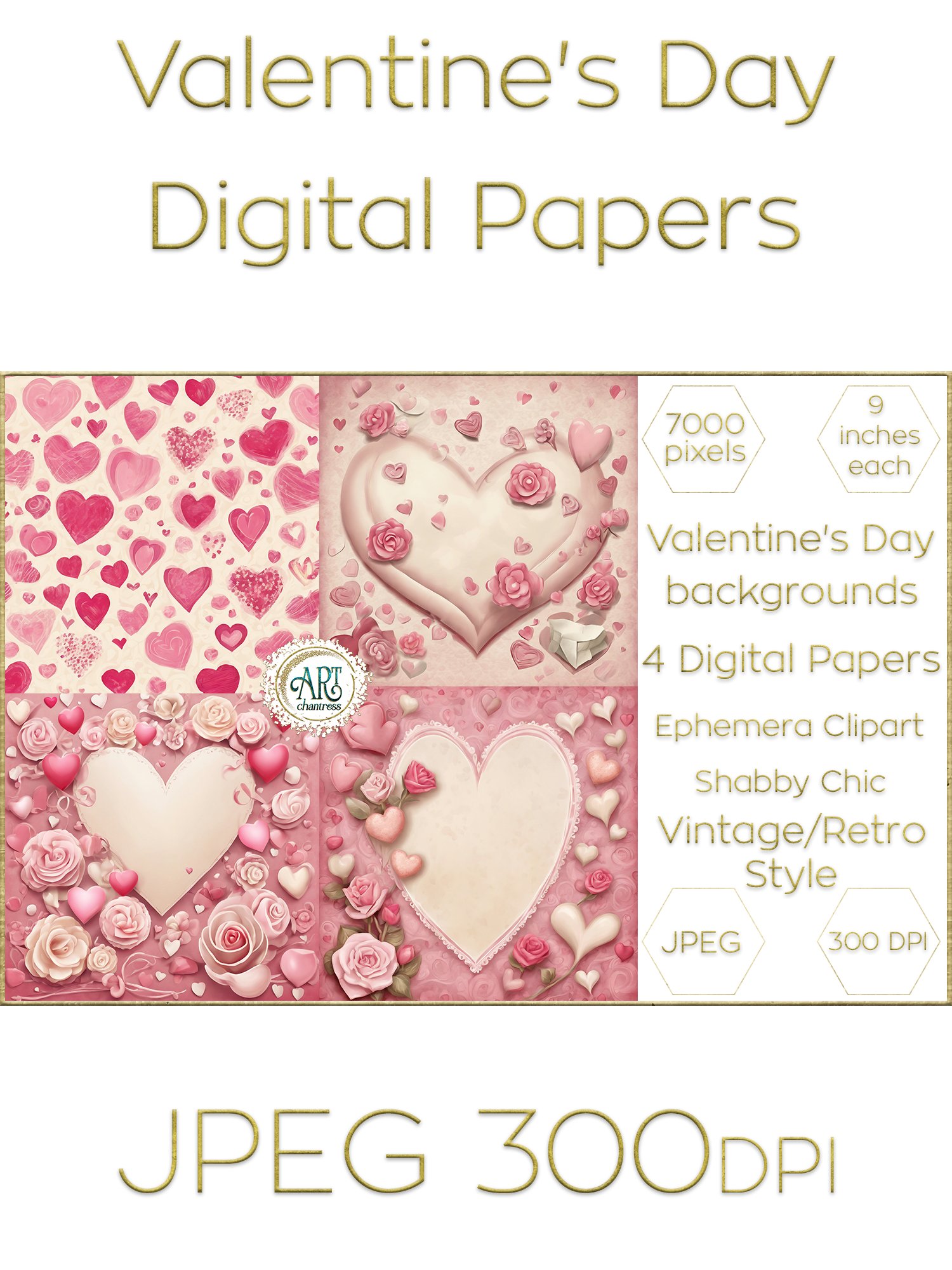 Retro Valentines Day Digital Papers Vintage Soft (3008458)