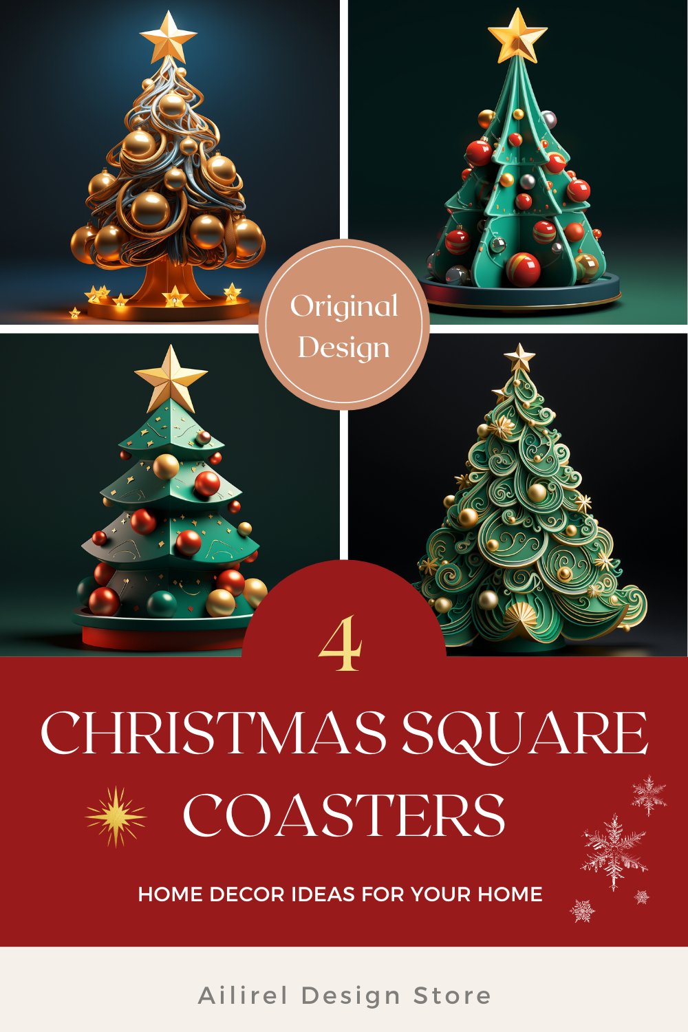 Christmas Tree 3D Coaster, Christmas Tree Sublimation Design