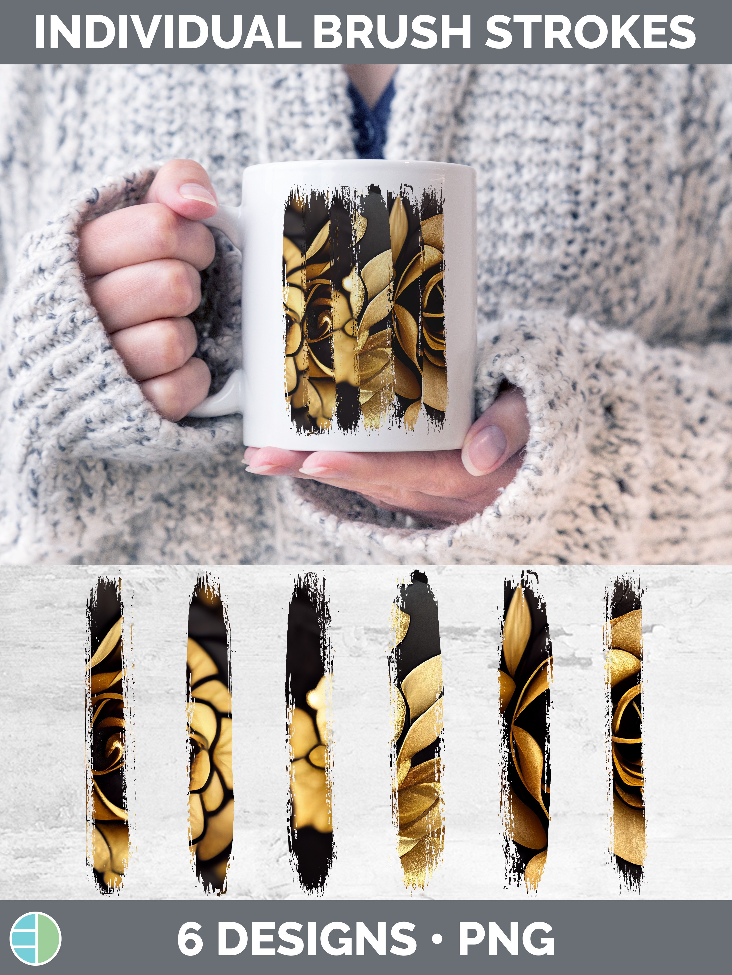 Black and Gold Rose Brush Strokes PNG | Sublimation Designs