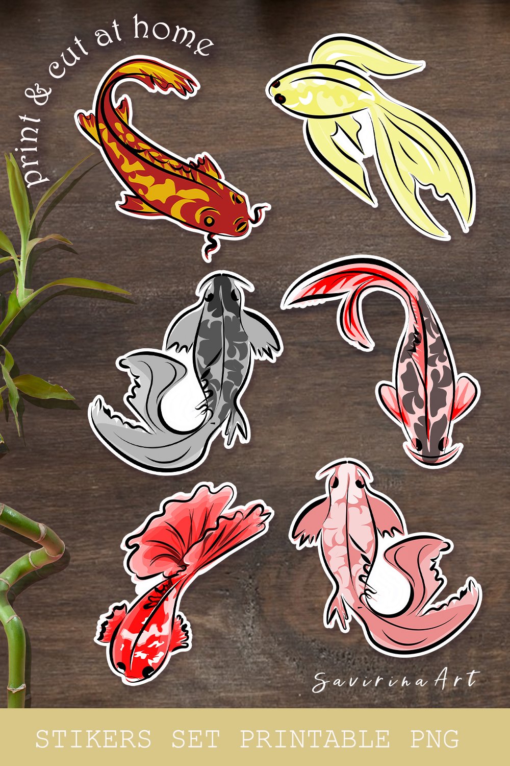 Stickers set Printable. Sticker PNG Asia Fish. (2846852)