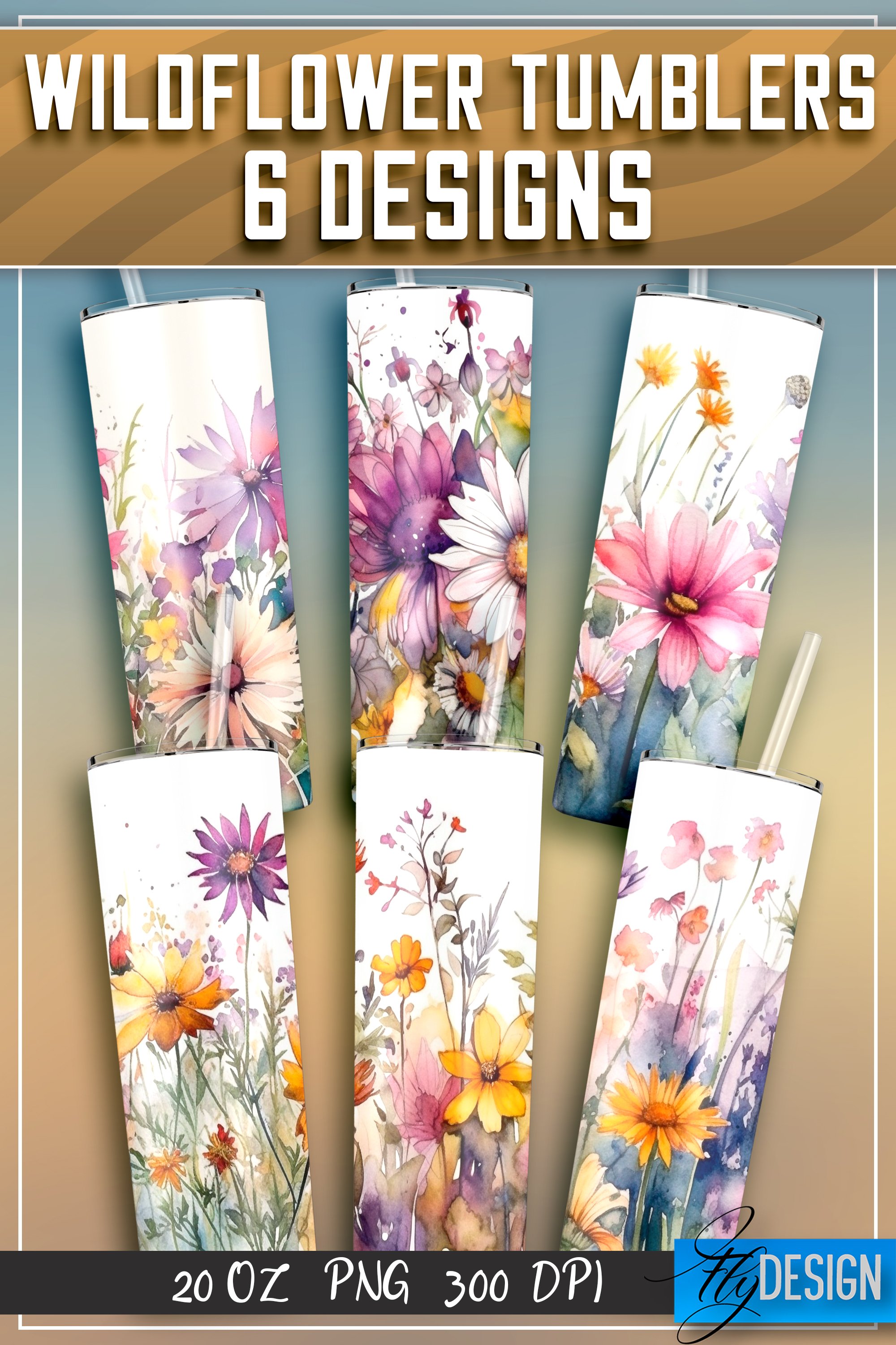 Wildflower Sublimation PNG | 20 Oz Straight Skinny (2561290)